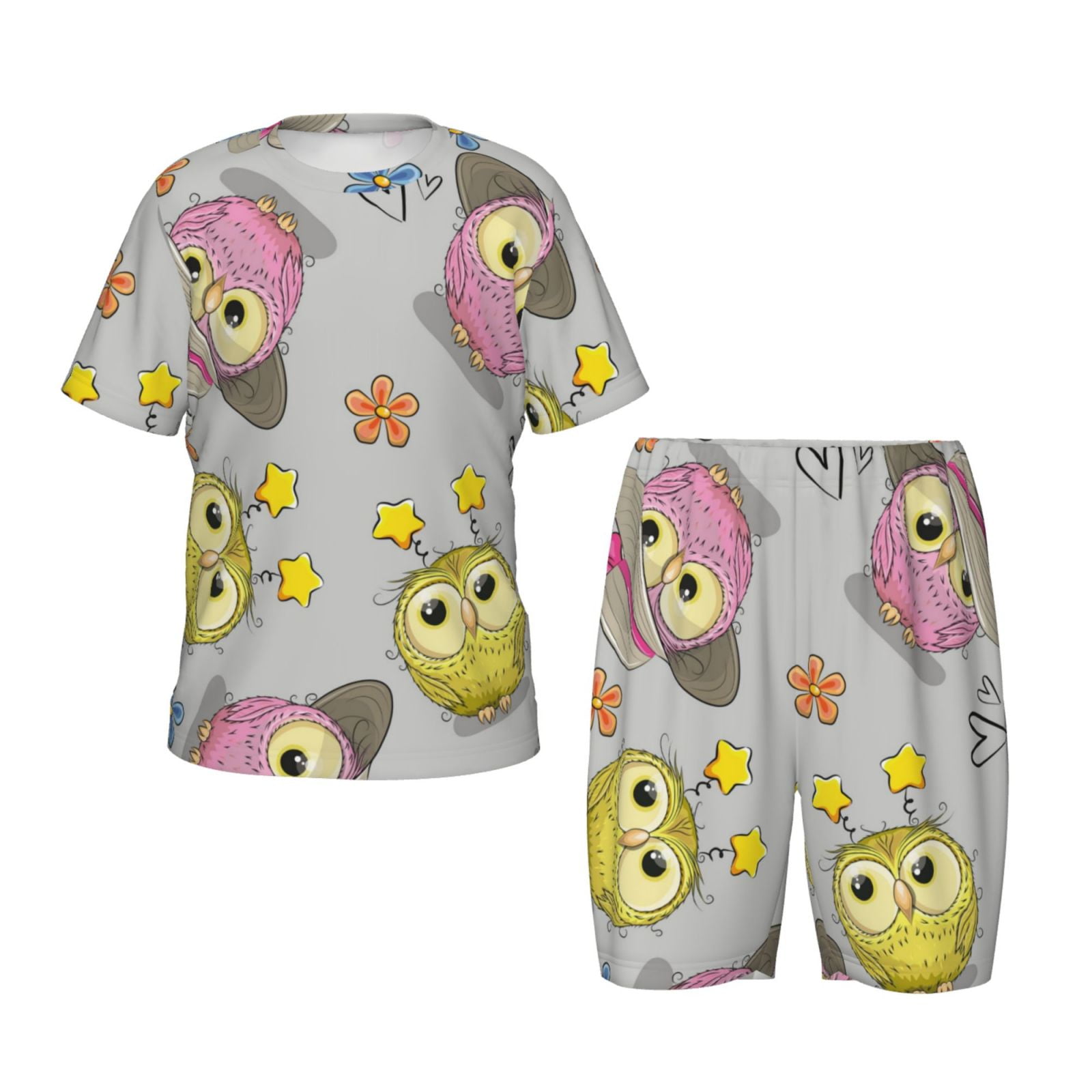 Derioi Cartoon Owls for Short-Sleeved Summer Pajama Set for Girls and ...