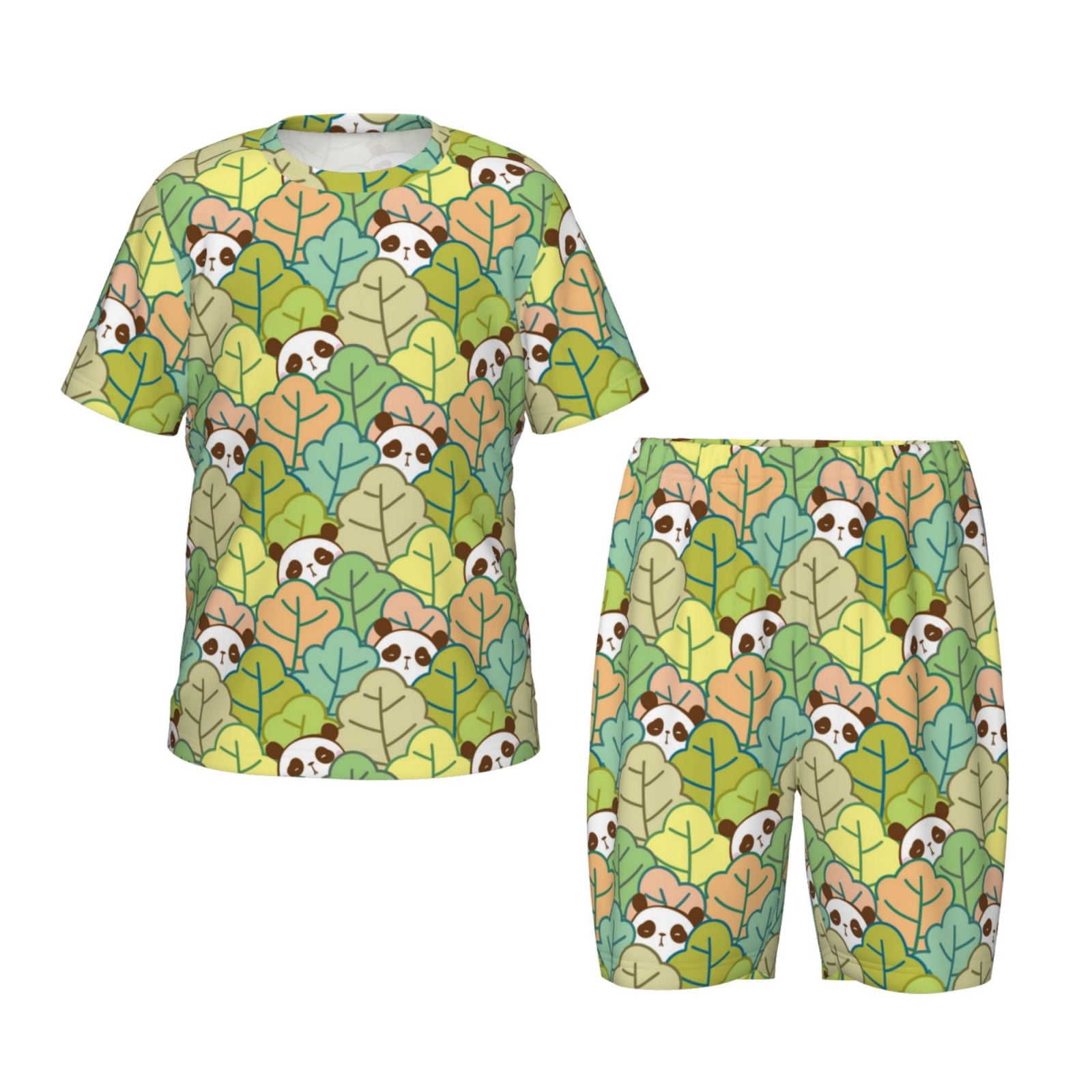 Derioi Cartoon Panda And Leaf for Short-Sleeved Summer Pajama Set for ...