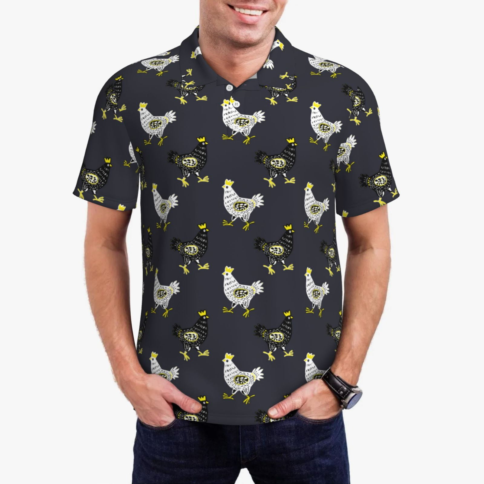 Derioi Cartoon Rooster for Men's Polo Shirts Short Sleeve Golf Shirt ...