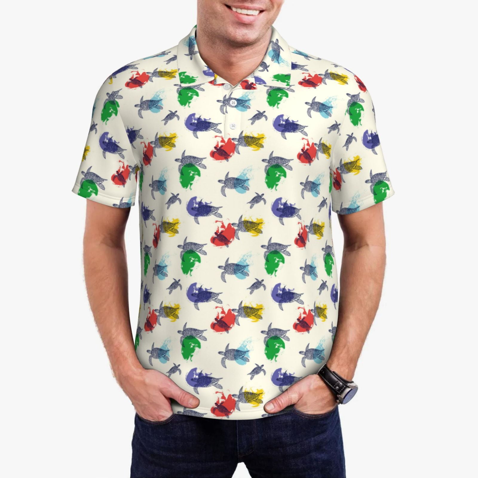 Derioi Cartoon Sea Turtle for Men's Polo Shirts Short Sleeve Golf Shirt ...