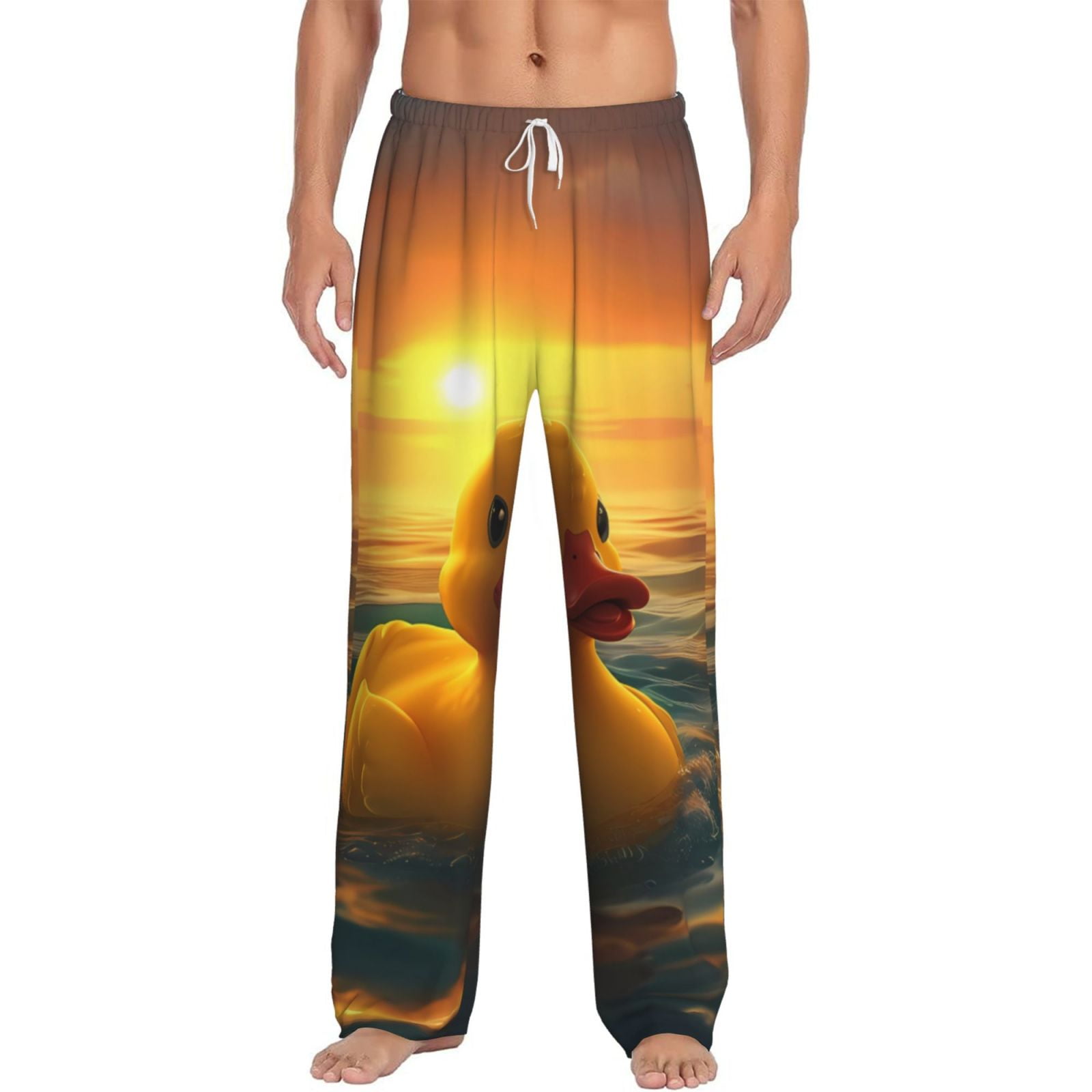 Derioi Cartoon Swimming Yellow Duck for Men's Pajama Pants with Pockets ...
