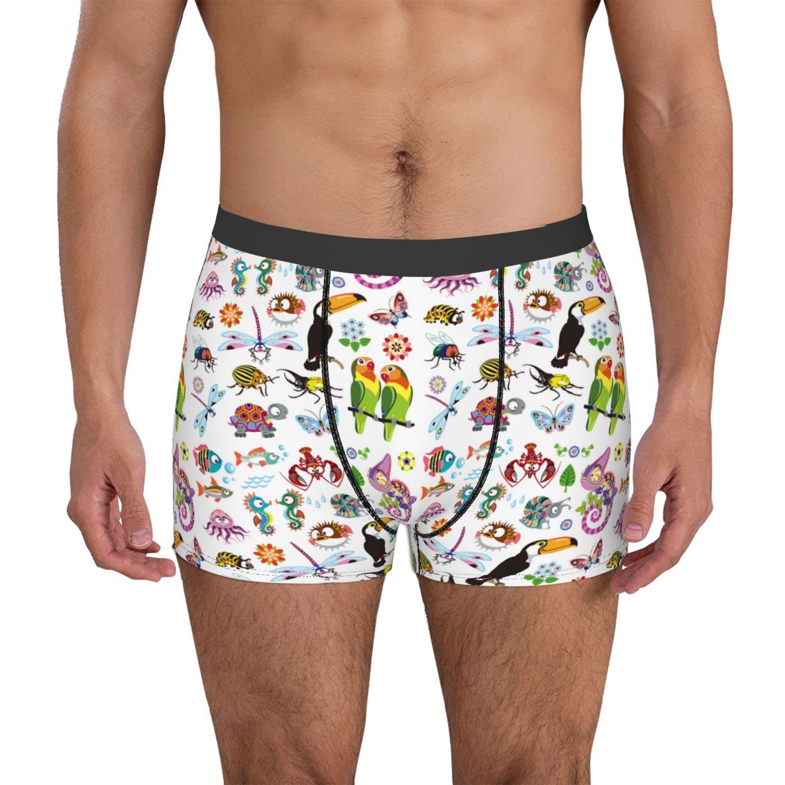 Derioi Cartoon Wild Animals Pattern Men' Soft Mid-Rise Boxer Briefs ...