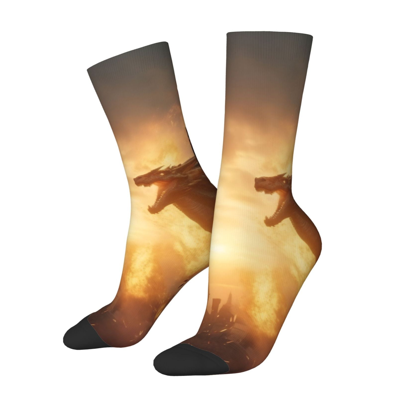Derioi Castle Cool Fire Dragon Printed Middle Tube Socks for Adults for ...