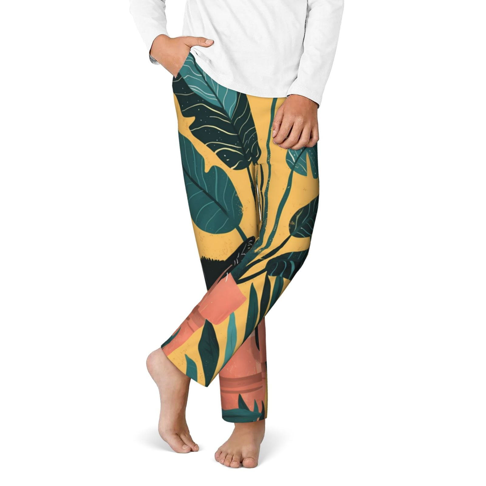 Derioi Cat Hiding In Potted Plants for Pajama Pants Men Elastic ...