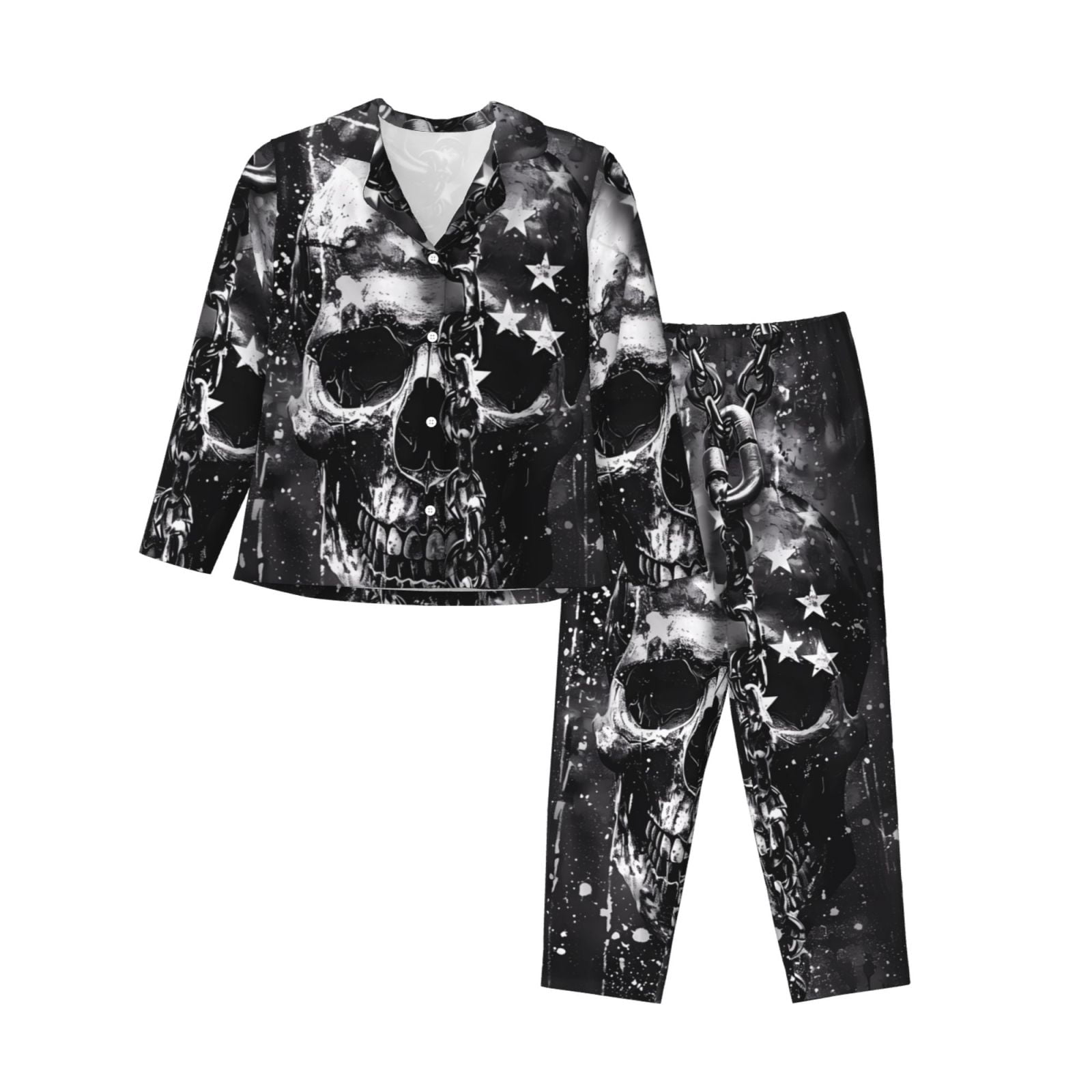 Derioi Chained Skull Artwork for Button Up Pajamas for Women Women’s ...
