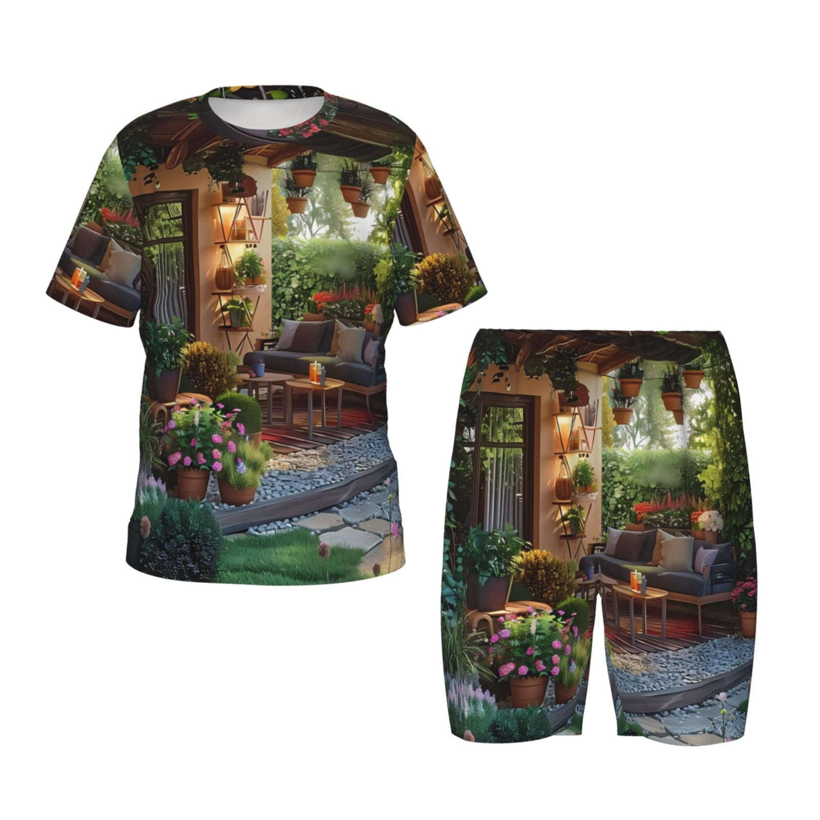 Derioi Charming Garden Patio for Short-Sleeved Summer Pajama Set for ...