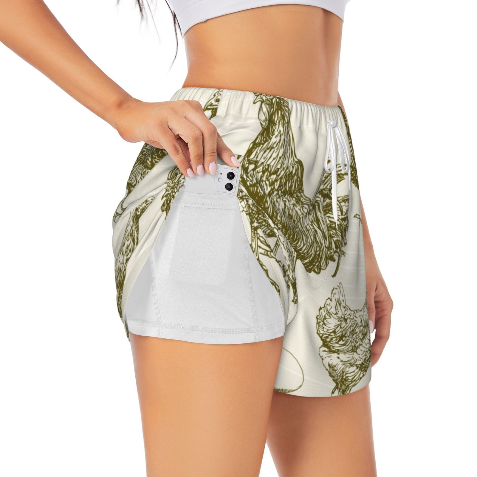 Derioi Chickens for Women's Double Layer Sports Shorts with Pockets ...