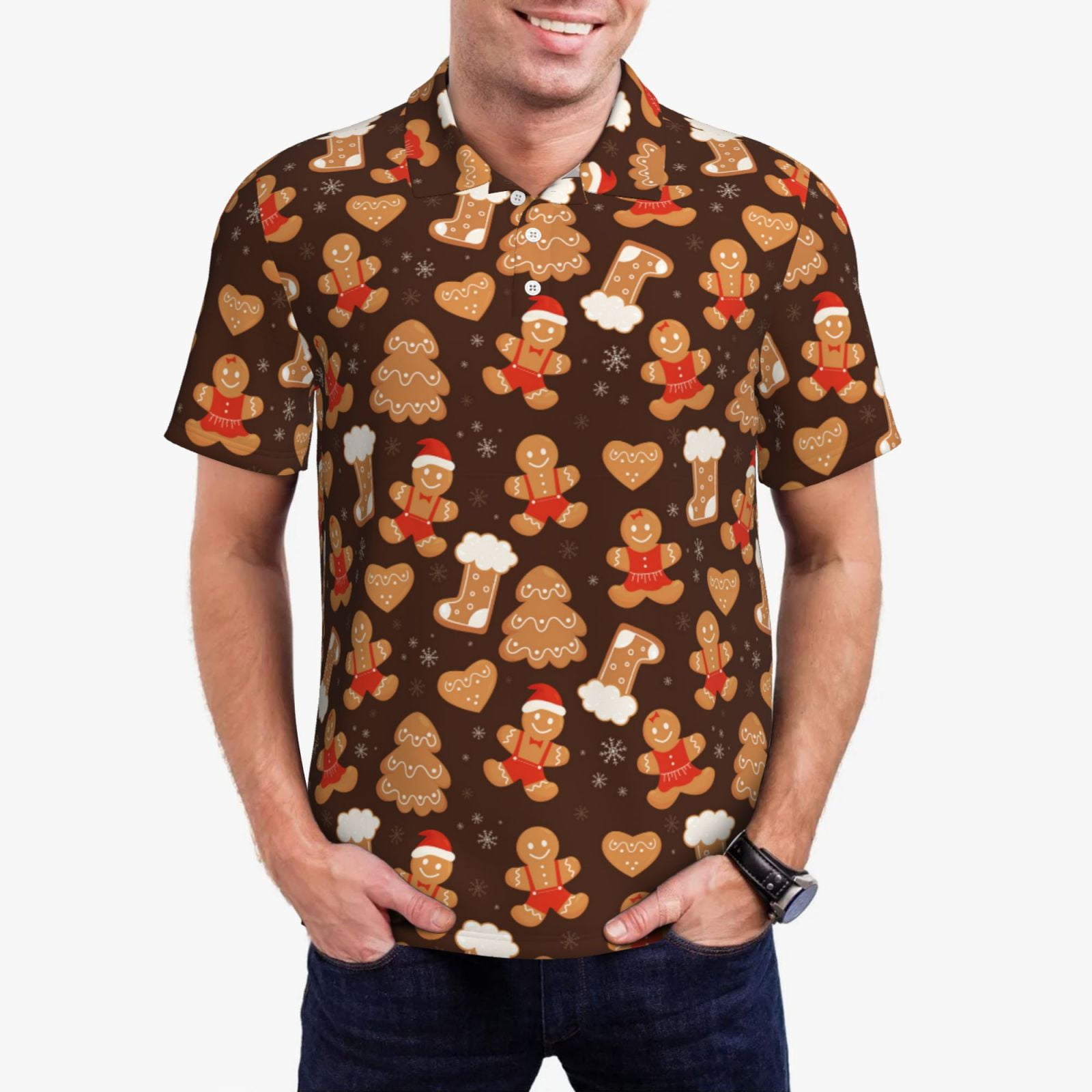 Derioi Christmas Gingerbread Cookies for Men's Polo Shirts Short Sleeve ...