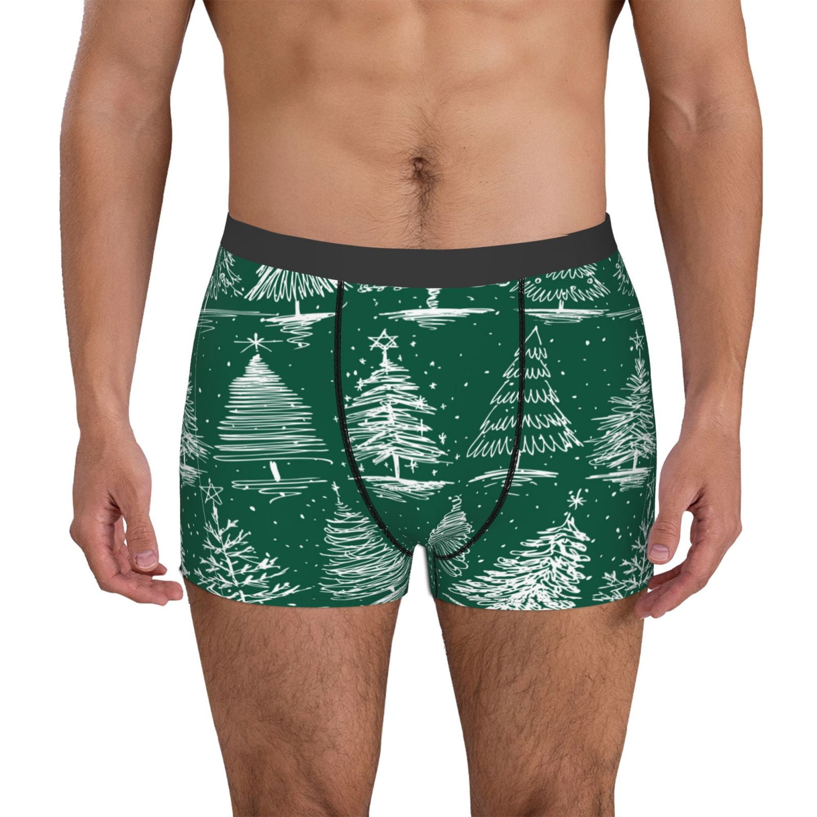 Derioi Christmas Trees Pattern Men' Soft Mid-Rise Boxer Briefs Soft ...