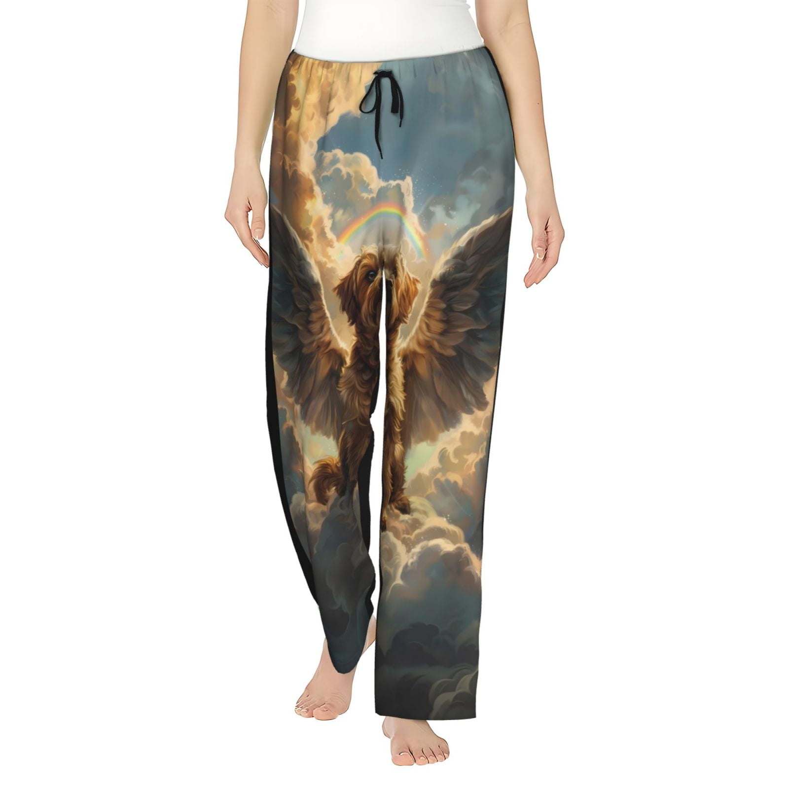 Derioi Cloud Rainbow Winged Dog for Women's Pajama Pants with Pockets ...