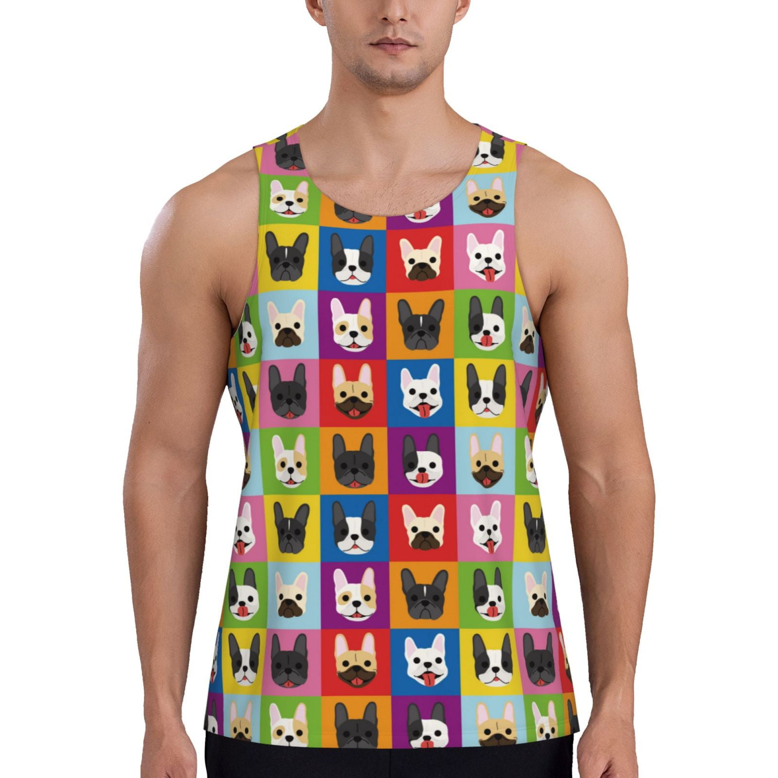 Derioi Colorful Bulldog for Men's Workout Tank Top Muscle Gym Shirt for ...