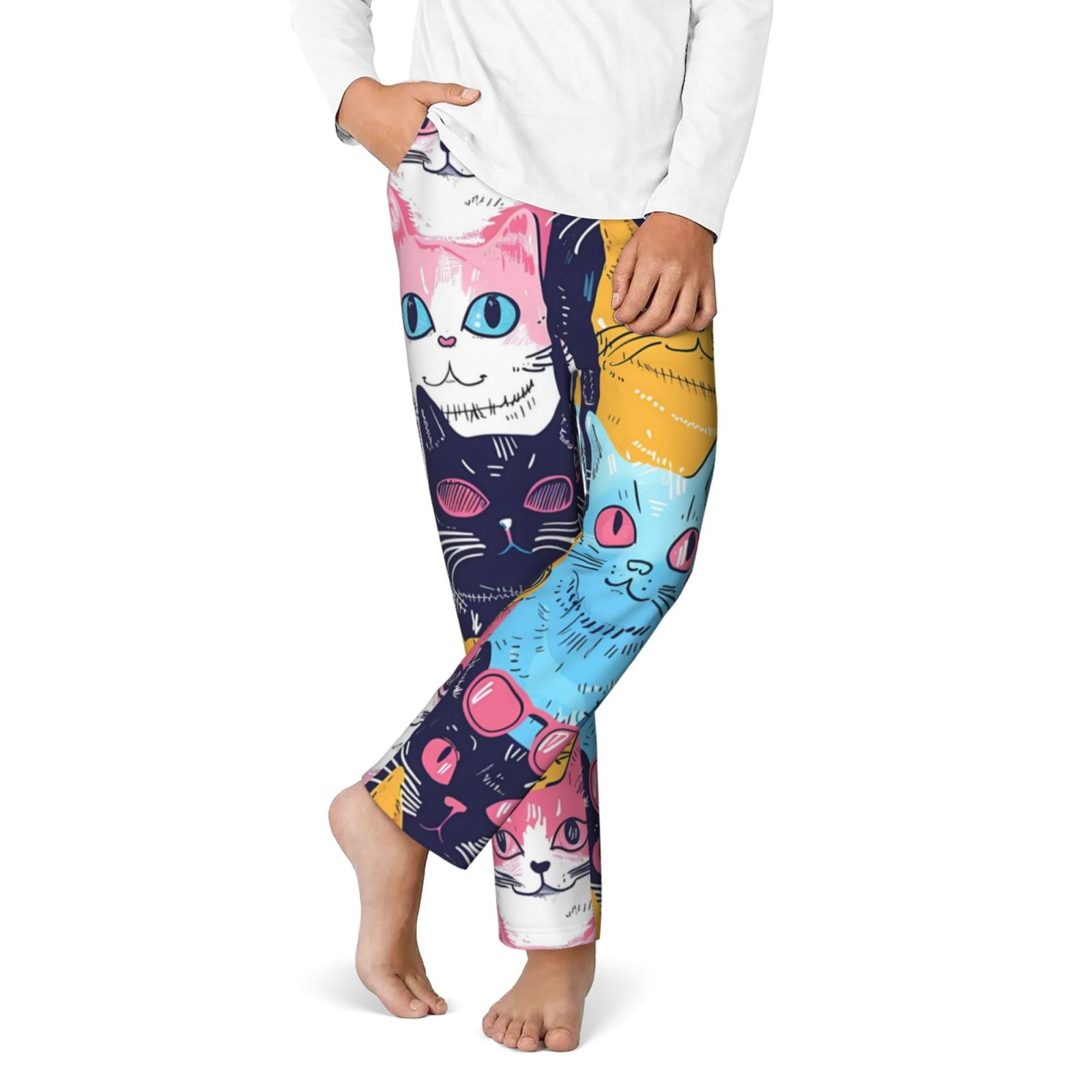 Derioi Colorful Cats Pattern Art for Pajama Pants Men Elastic Waistband ...