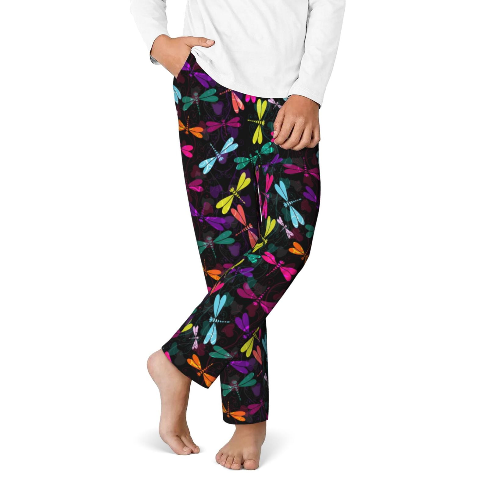 Derioi Colorful Dragonflies for Pajama Pants Men Elastic Waistband Sleep Pajama Pant Pj Pants ...