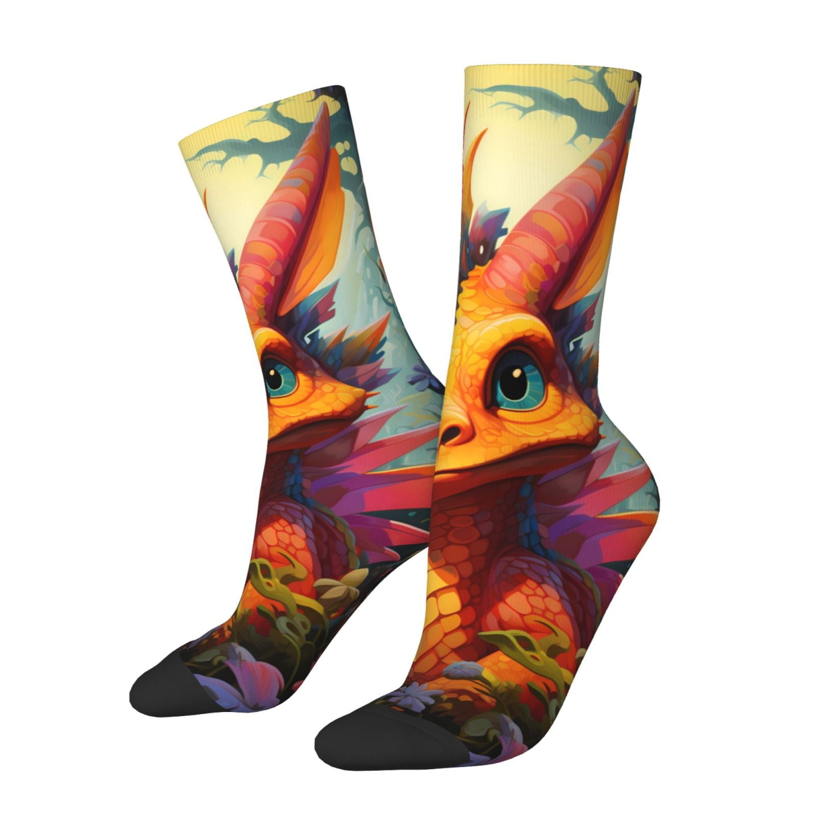 Derioi Colorful Flower Chameleon Printed Middle Tube Socks for Adults ...