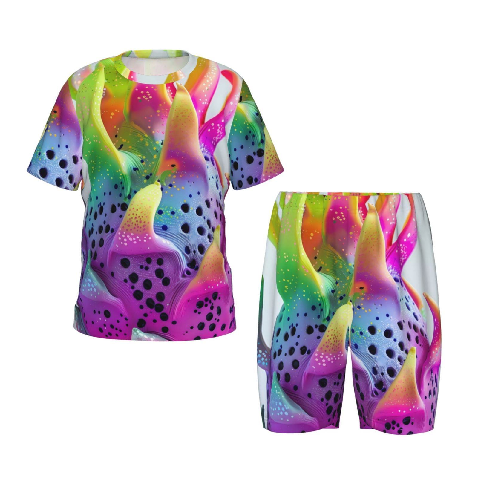 Derioi Colorful Glitter Dagon Fruit for Short-Sleeved Summer Pajama Set ...