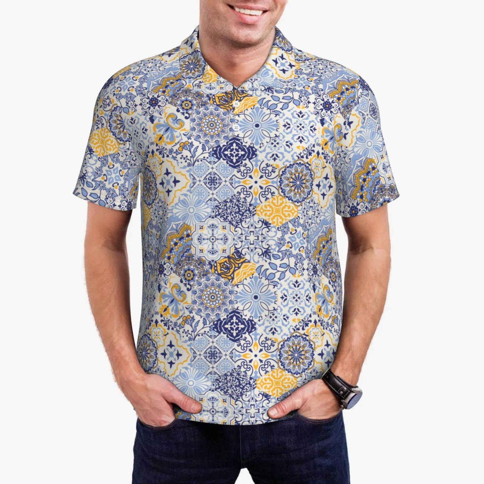 Derioi Colorful Mandalas for Men's Polo Shirts Short Sleeve Golf Shirt ...