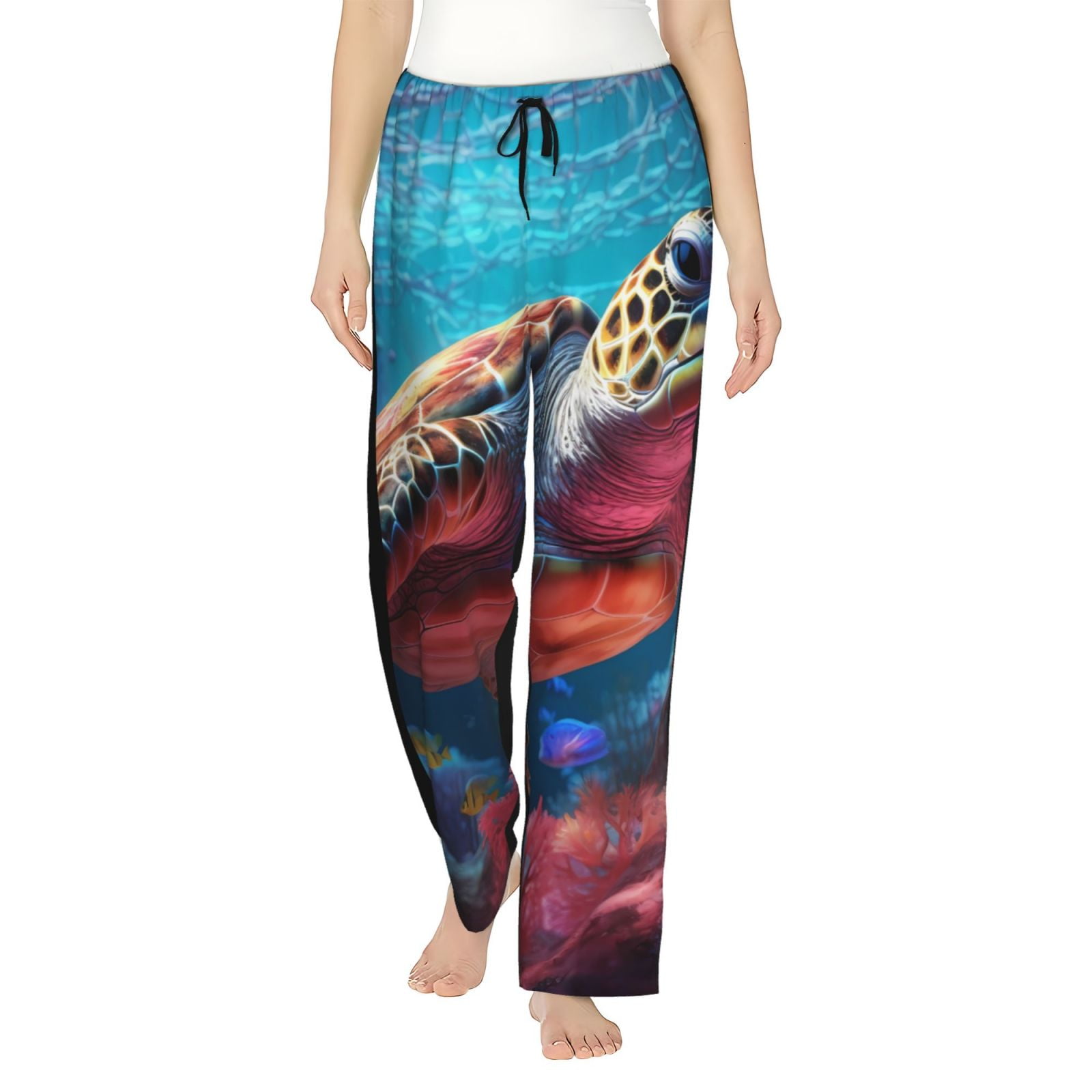 Derioi Colorful Ocean Sea Turtle for Women's Pajama Pants with Pockets ...