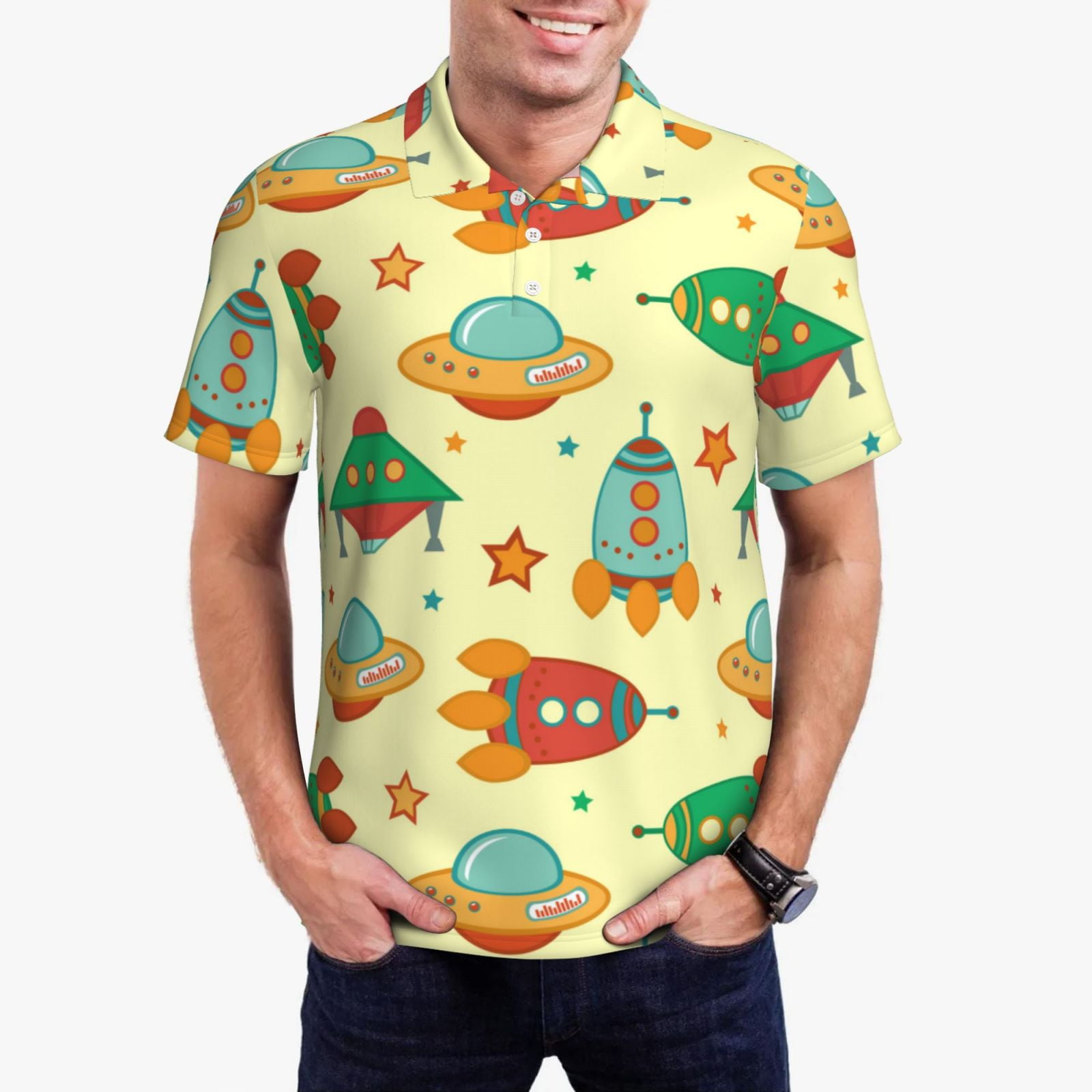 Derioi Colorful Outer Space for Men's Polo Shirts Short Sleeve Golf ...