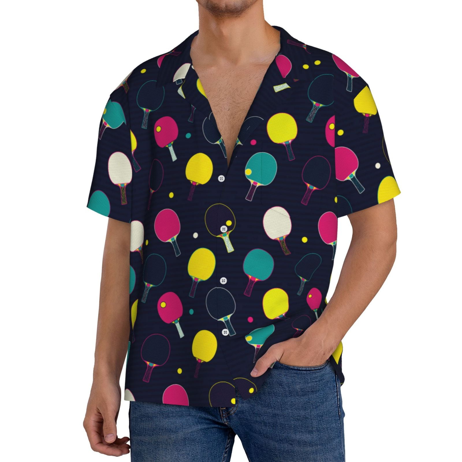Derioi Colorful Ping Pong Rackets for Men's Cuban Collar Short Sleeve ...