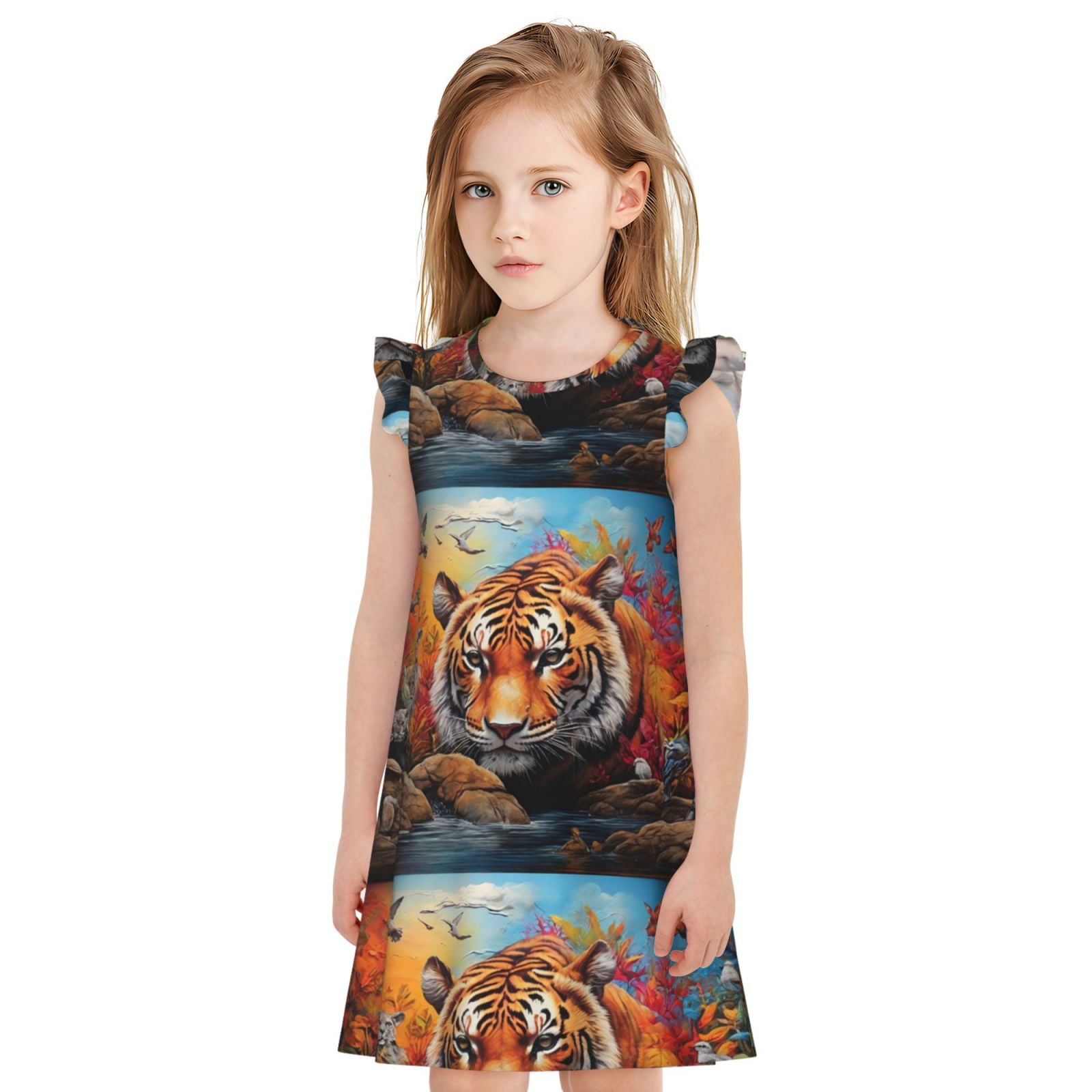 Derioi Colorful Plant Tiger for Girls Nightgowns Night Dress Sleepwear ...
