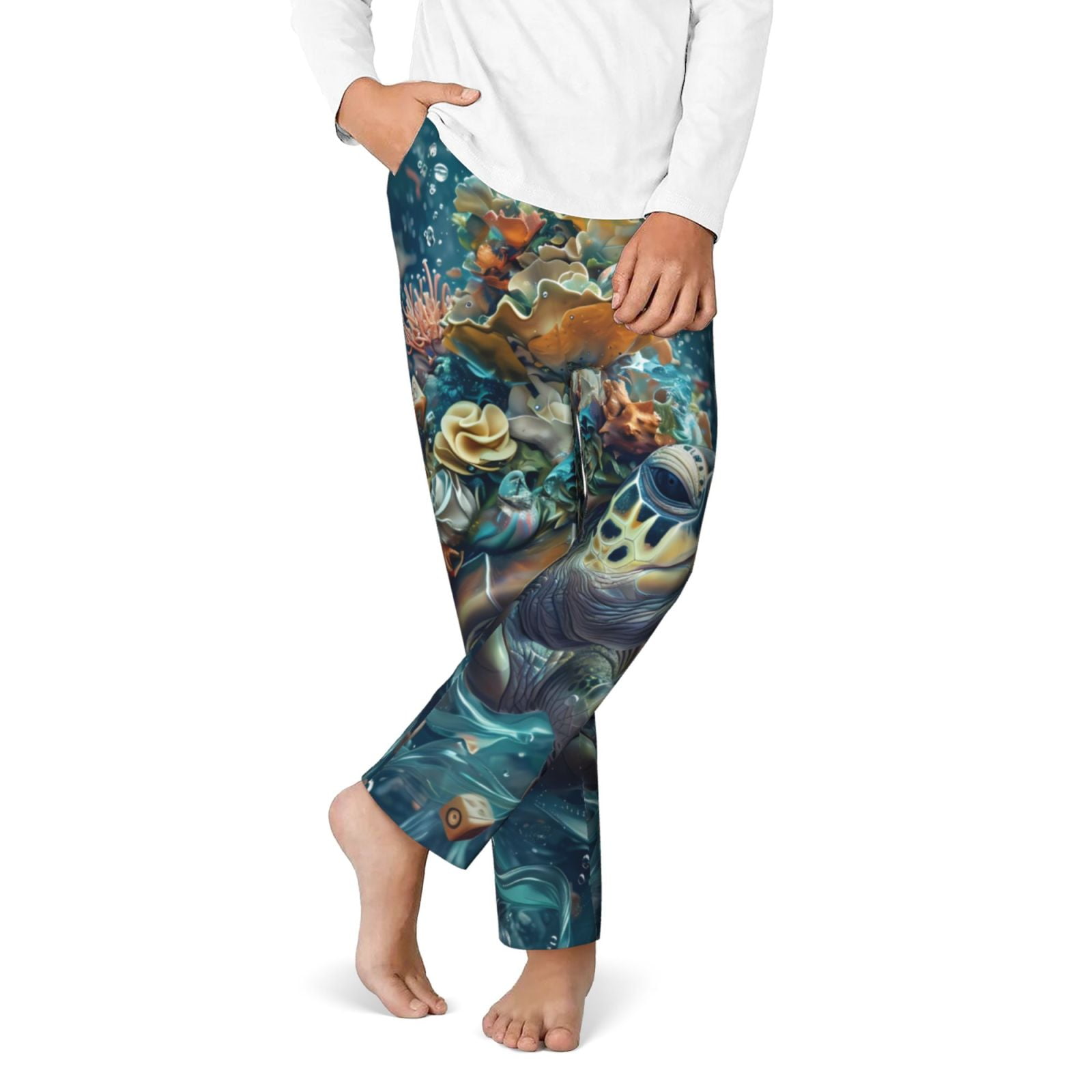 Derioi Colorful Plant Turtle for Pajama Pants Men Elastic Waistband ...