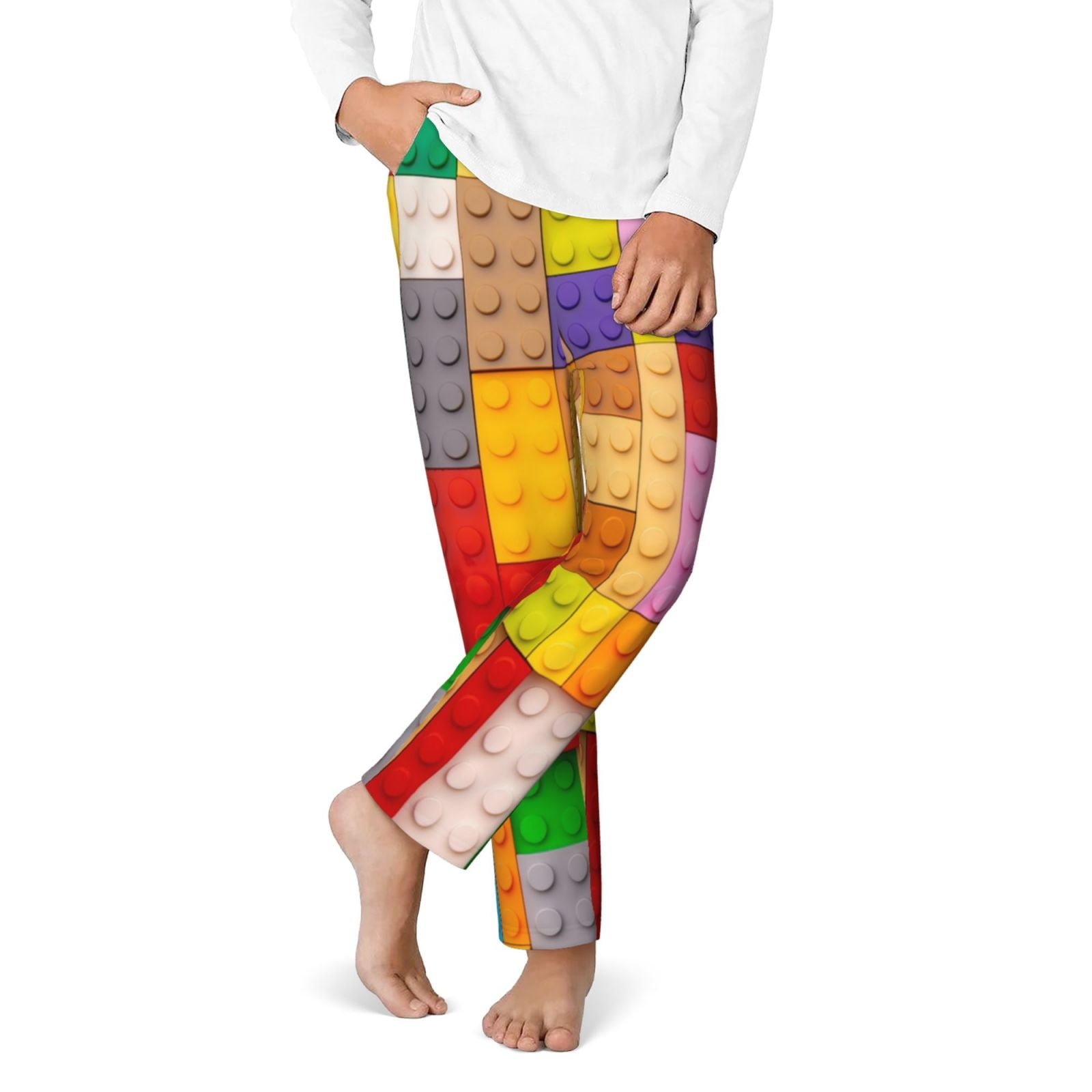Derioi Colorful Plastic Blocks Pattern for Pajama Pants Men Elastic ...