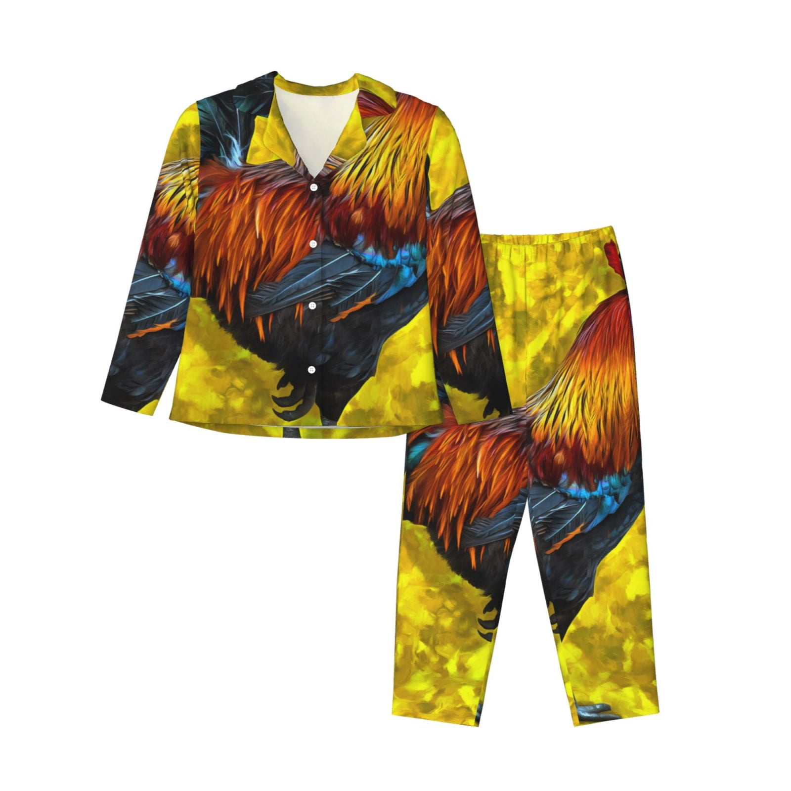 Derioi Colorful Rooster for Button Up Pajamas for Women Women’s Sleepwear Pj Sets for Woman-X ...