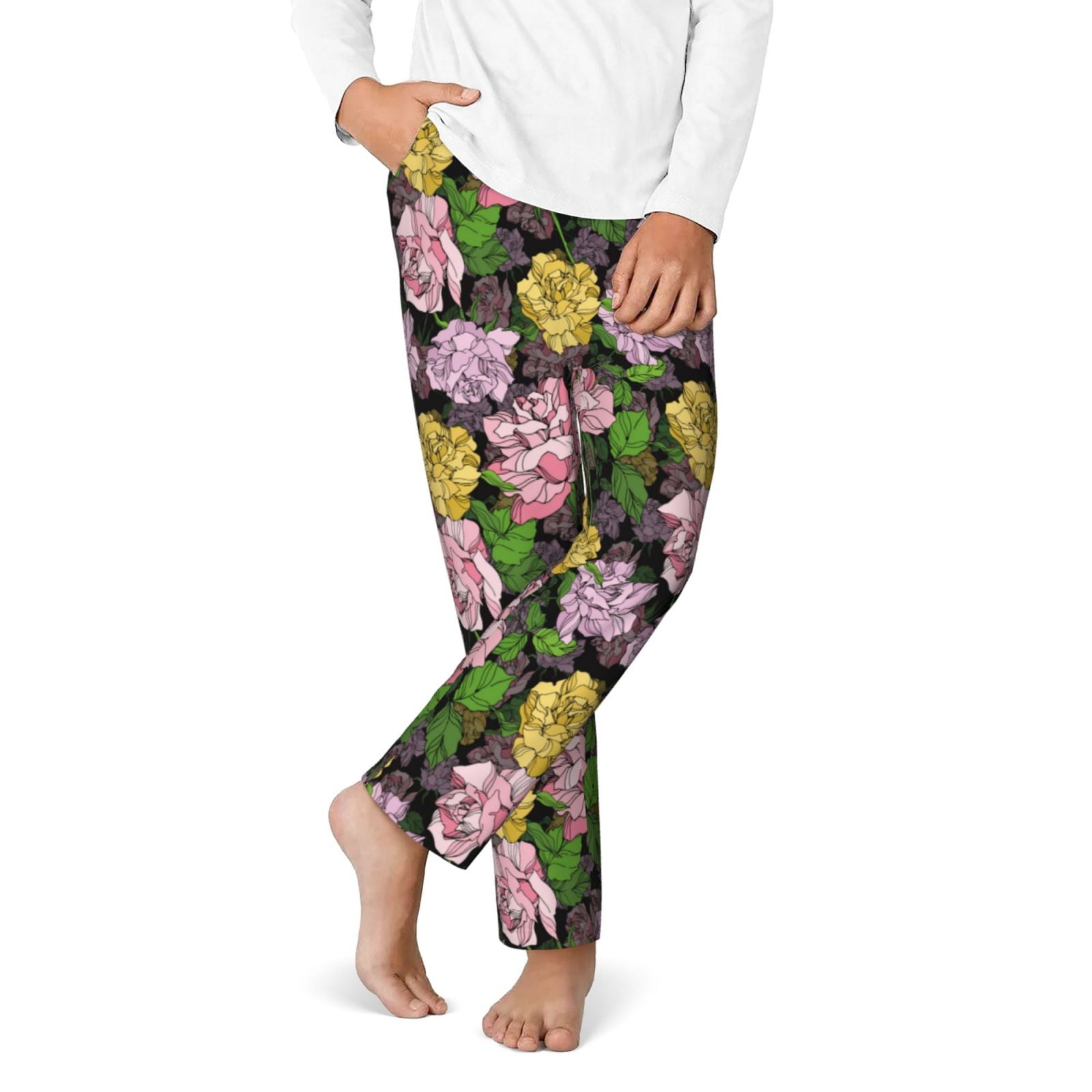 Derioi Colorful Roses for Pajama Pants Men Elastic Waistband Sleep ...