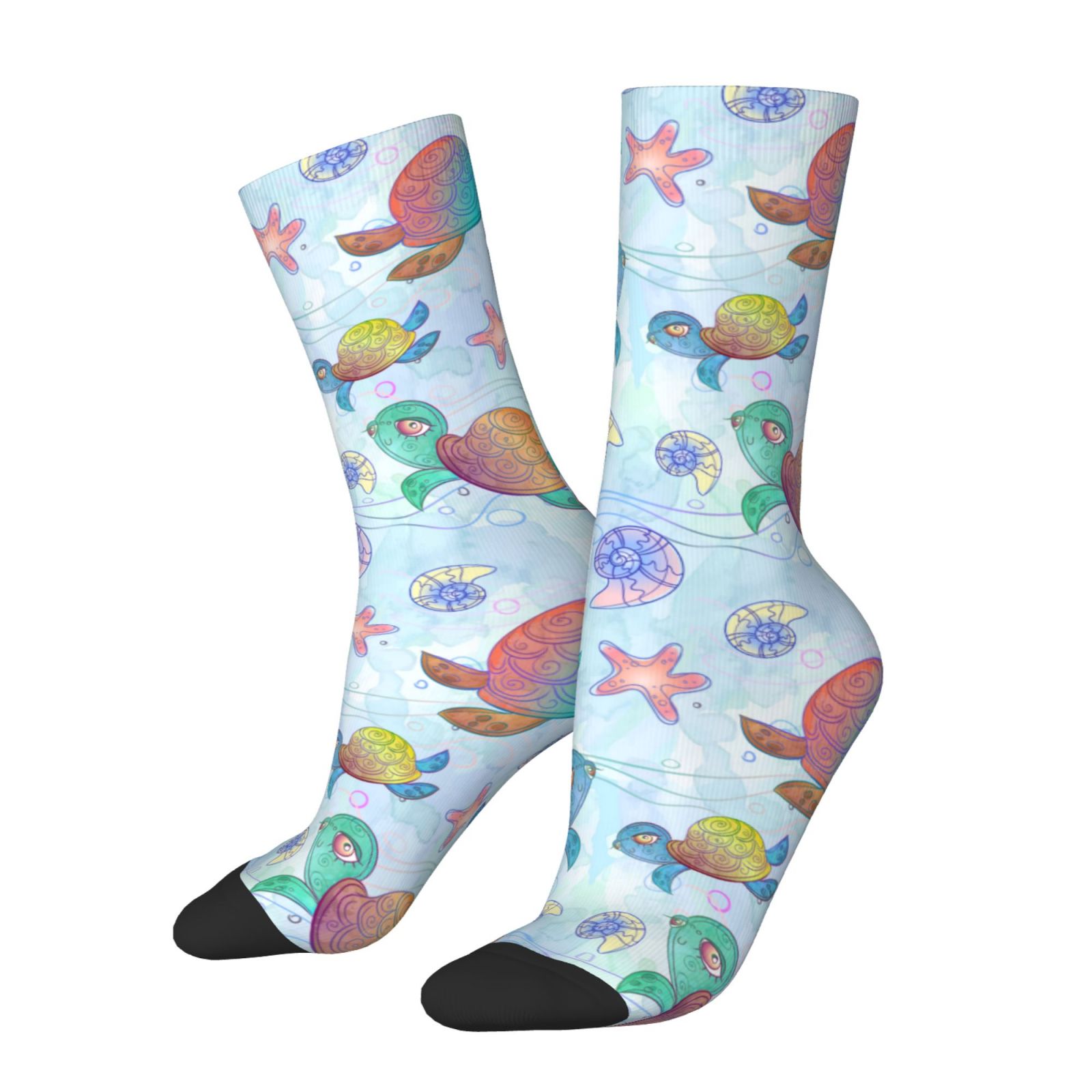 Derioi Colorful Sea Turtle Printed Middle Tube Socks for Adults for ...