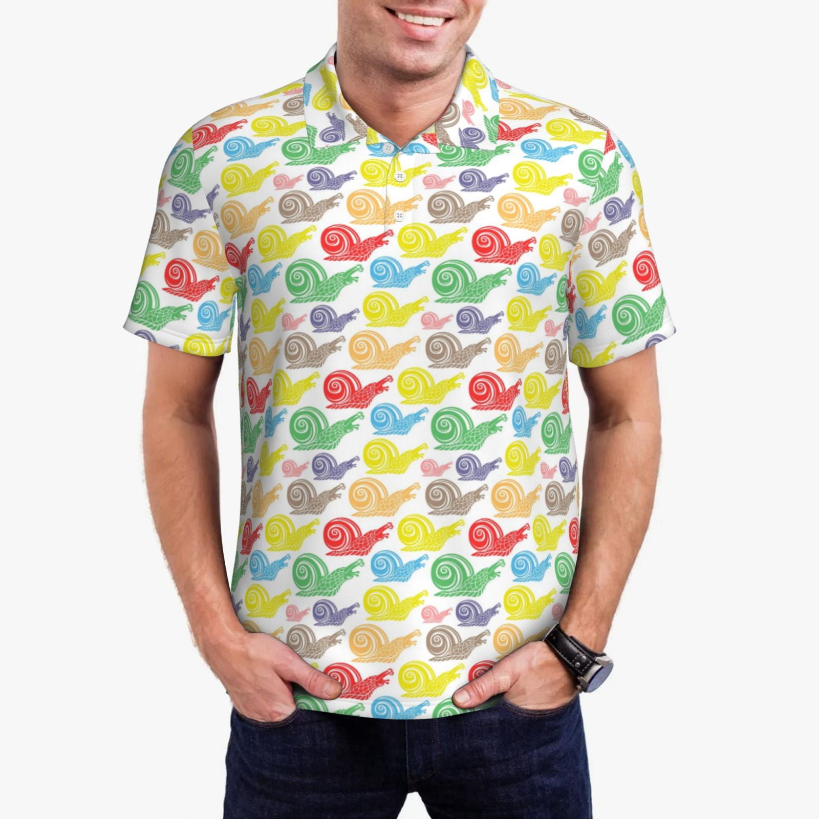 Derioi Colorful Snails for Men's Polo Shirts Short Sleeve Golf Shirt ...