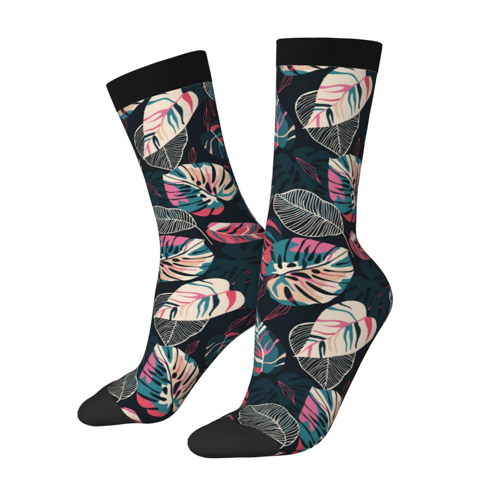Derioi Colorful Tropical Leaves Printed Middle Tube Socks for Adults ...