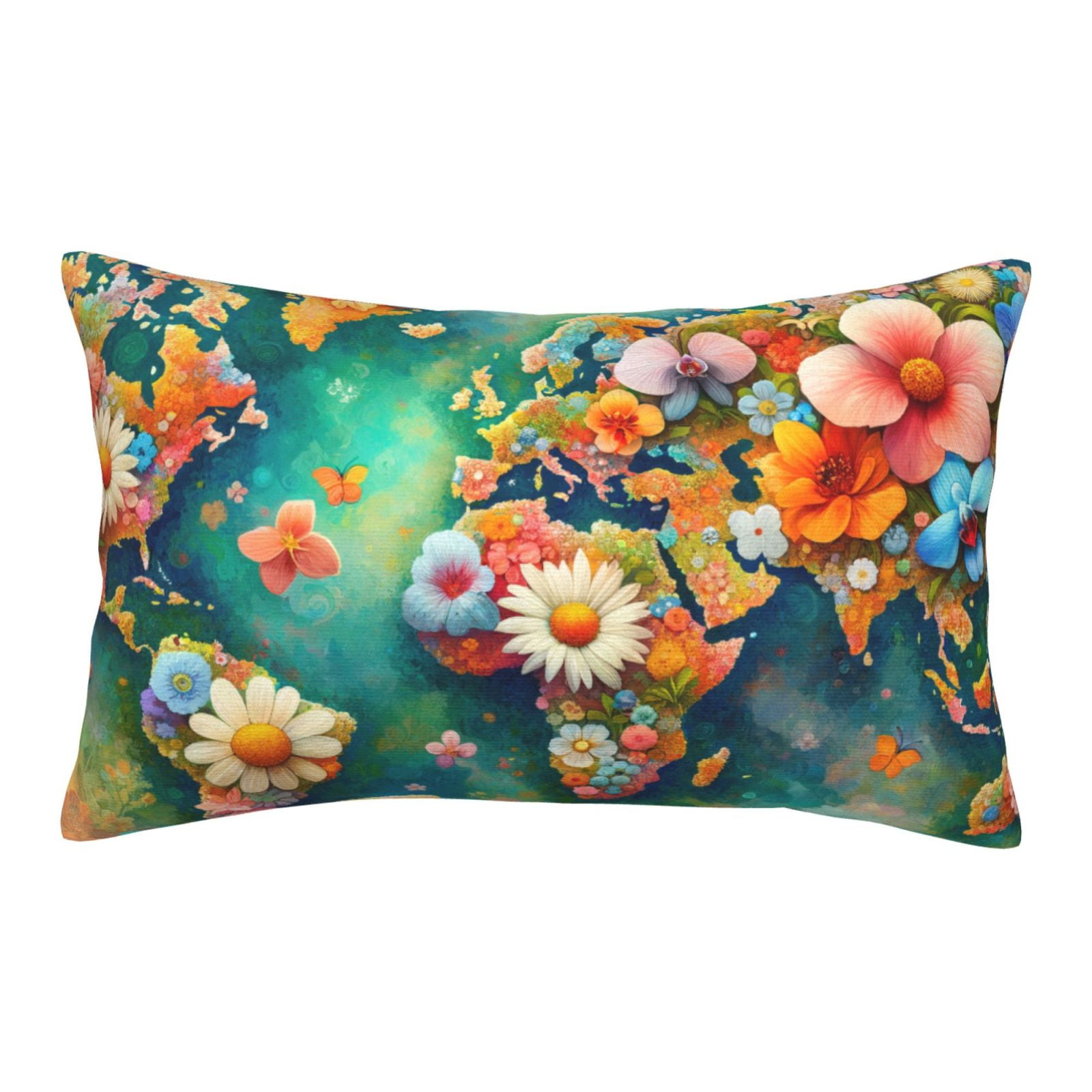 Derioi Colorful World Map for Double-sided Pillow Cover with Concealed ...