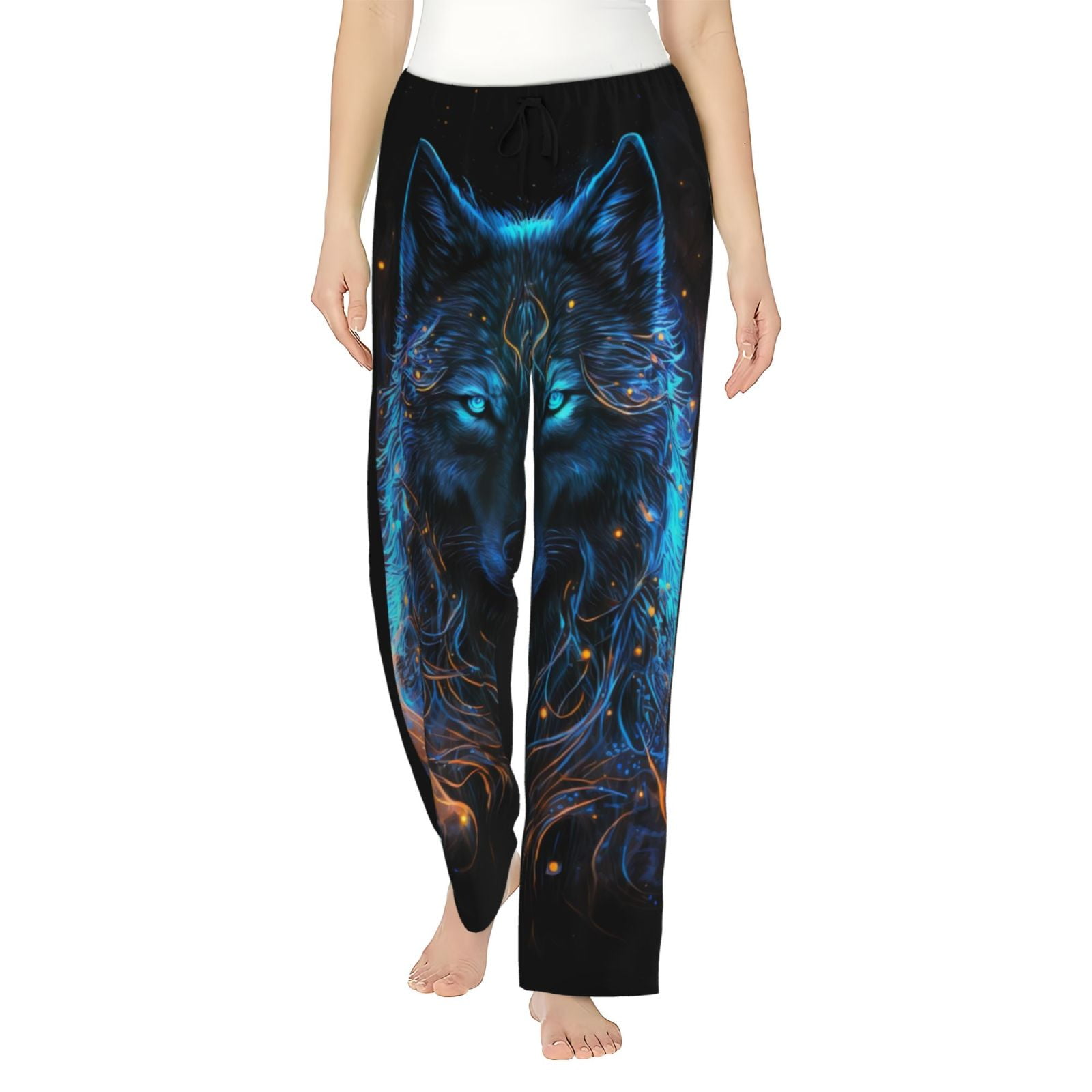 Derioi Cool Blue Light Wolf for Women's Pajama Pants with Pockets and ...