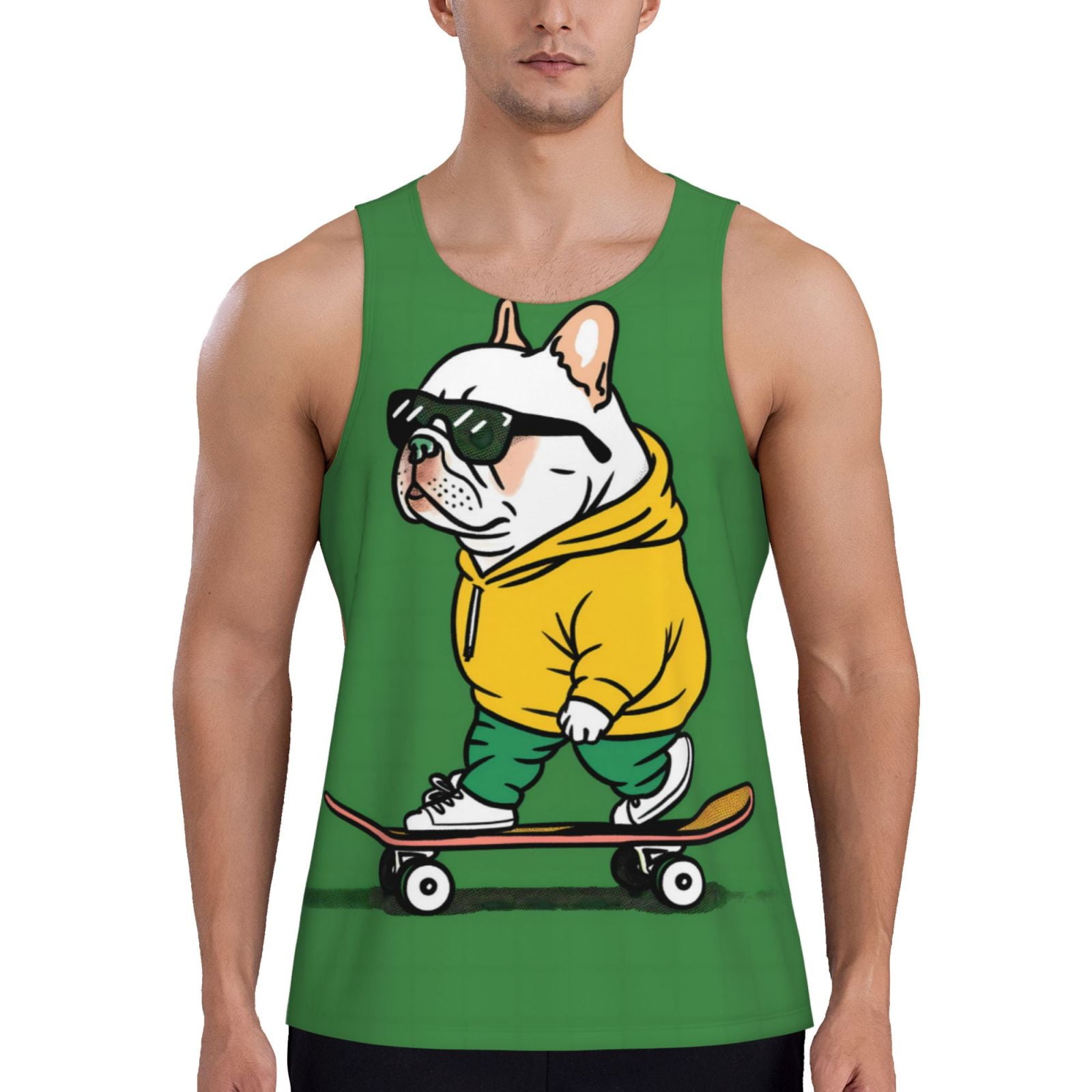 Derioi Cool Skateboarding Bulldog for Men's Workout Tank Top Muscle Gym ...