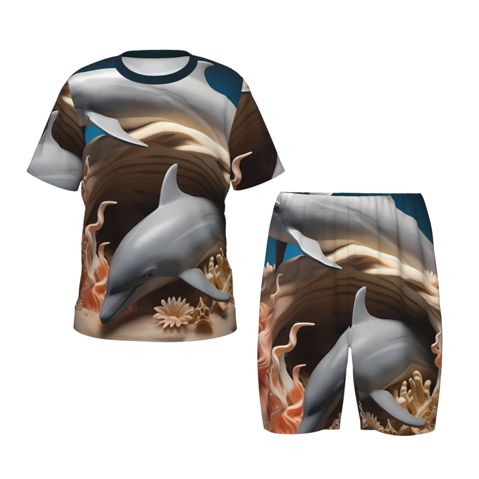 Derioi Coral Fish Dolphin for Short-Sleeved Summer Pajama Set for Girls ...