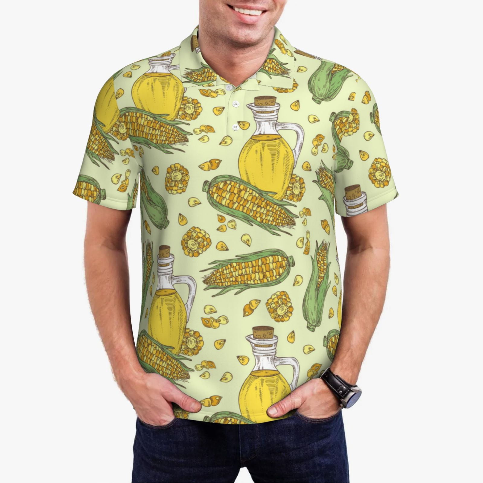 Derioi Corn And Corn Oil for Men's Polo Shirts Short Sleeve Golf Shirt ...