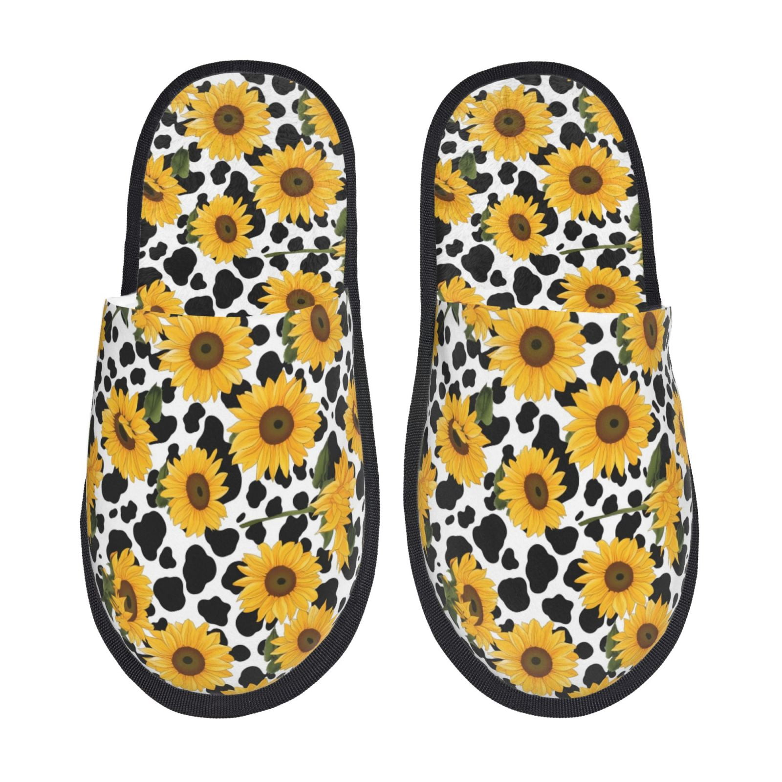 Derioi Cow Print Sunflower for Slippers Indoor Outdoor Anti-Skid Warm ...