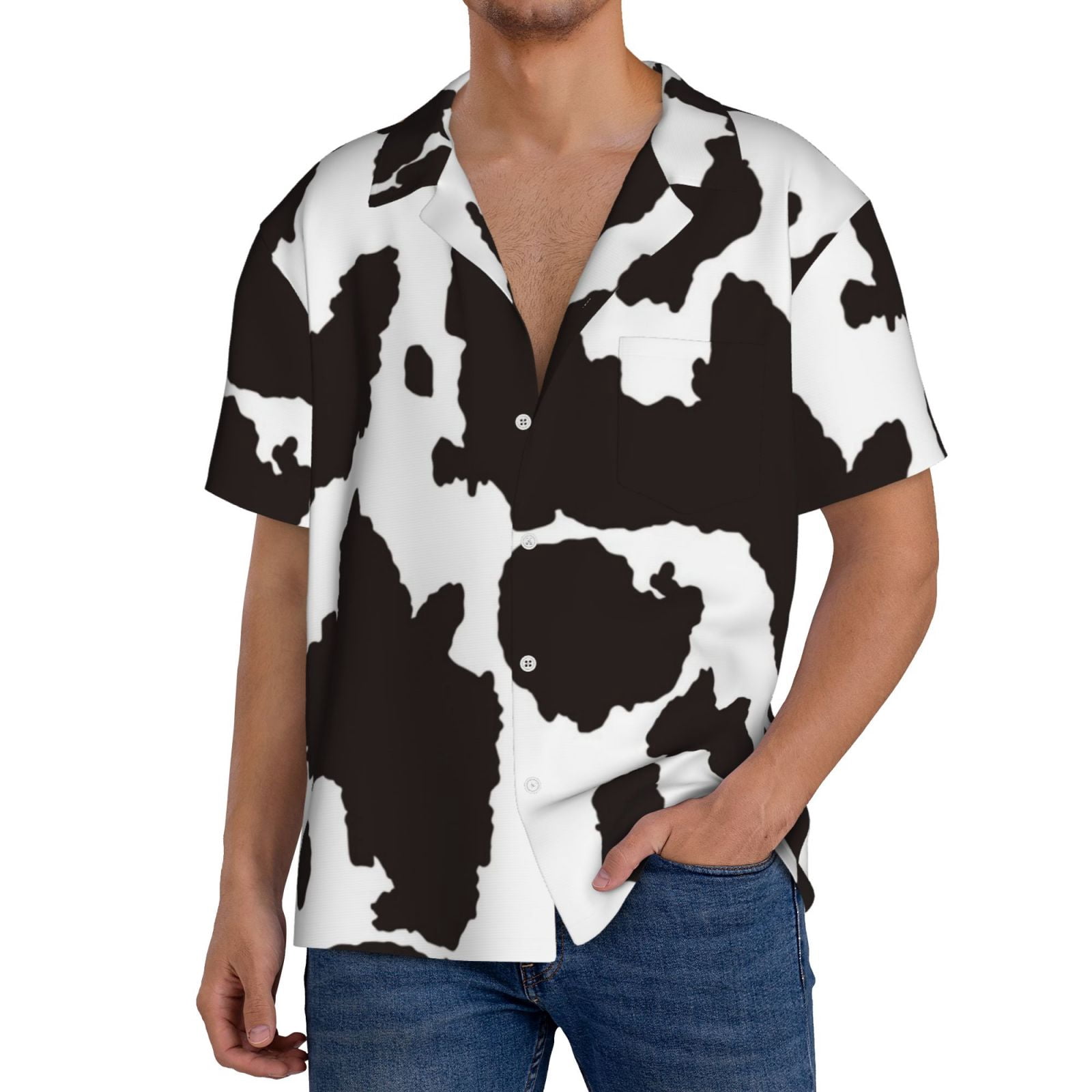 Derioi Cow Skin 2 for Men's Cuban Collar Short Sleeve Casual Button ...