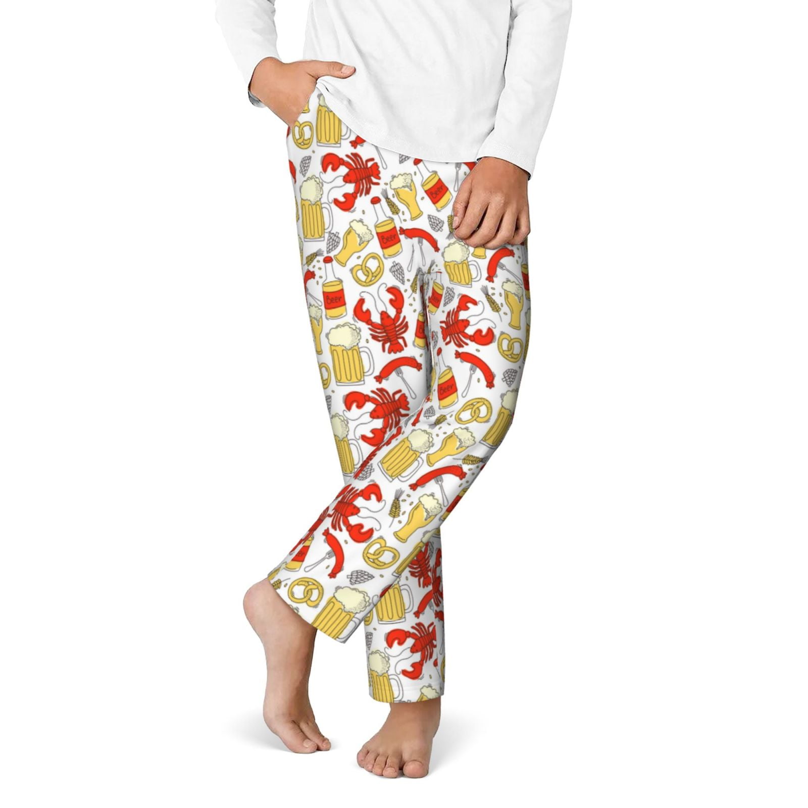 Derioi Crabs And Beer for Pajama Pants Men Elastic Waistband Sleep ...