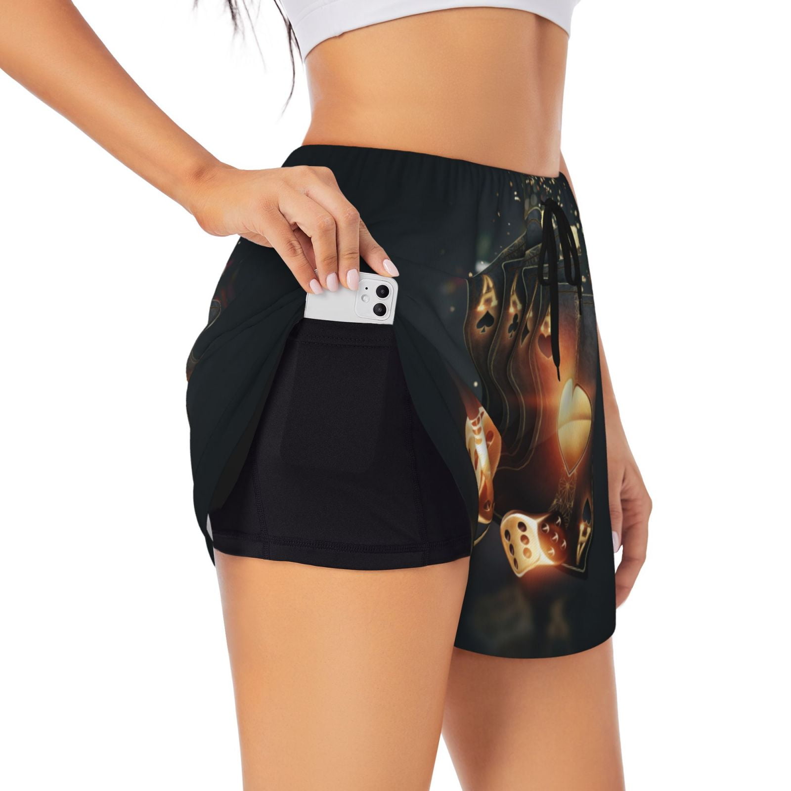 Derioi Creative Poker for Women's Double Layer Sports Shorts with ...