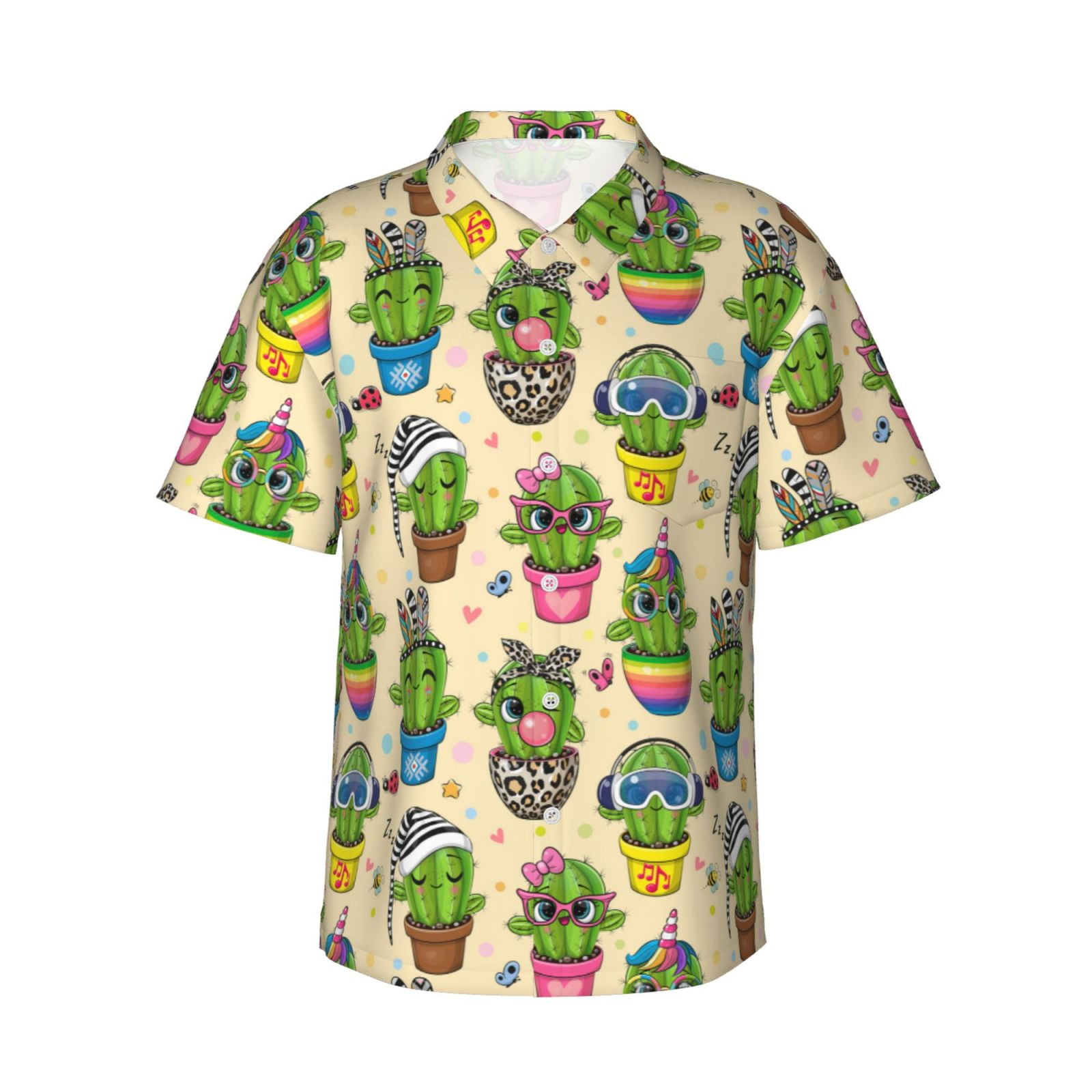 Derioi Cute Cartoon Cactus for Hawaiian Shirt for Men Casual Button ...