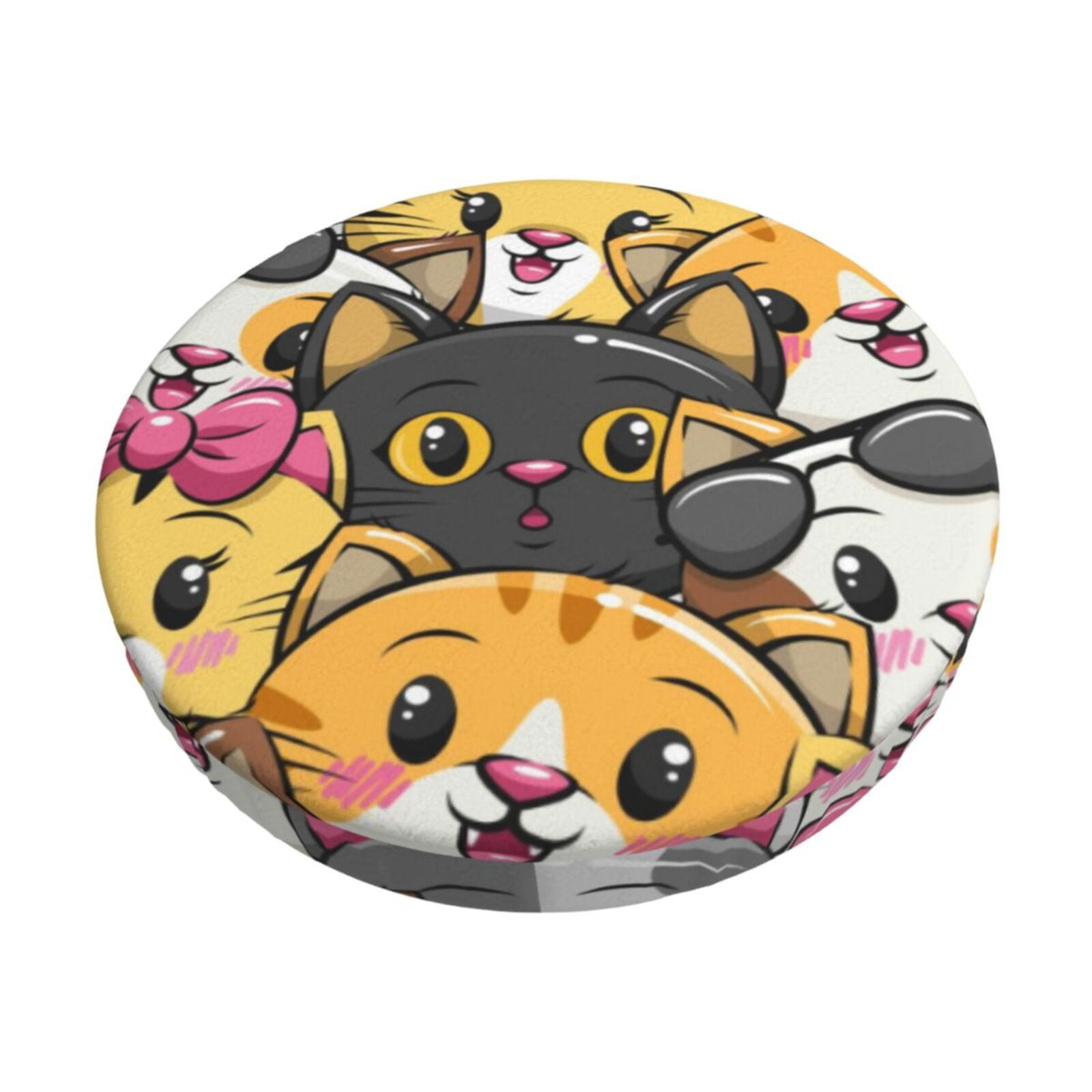 Derioi Cute Cat Cartoon for Round Bar Chair Cushion Cover Round Stool ...
