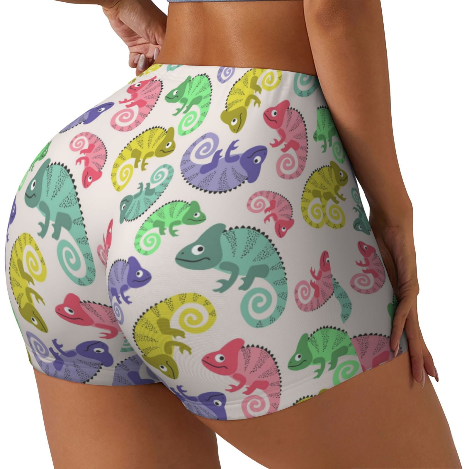 Derioi Cute Chameleons for Women's Workout Shorts Seamless Scrunch Butt ...