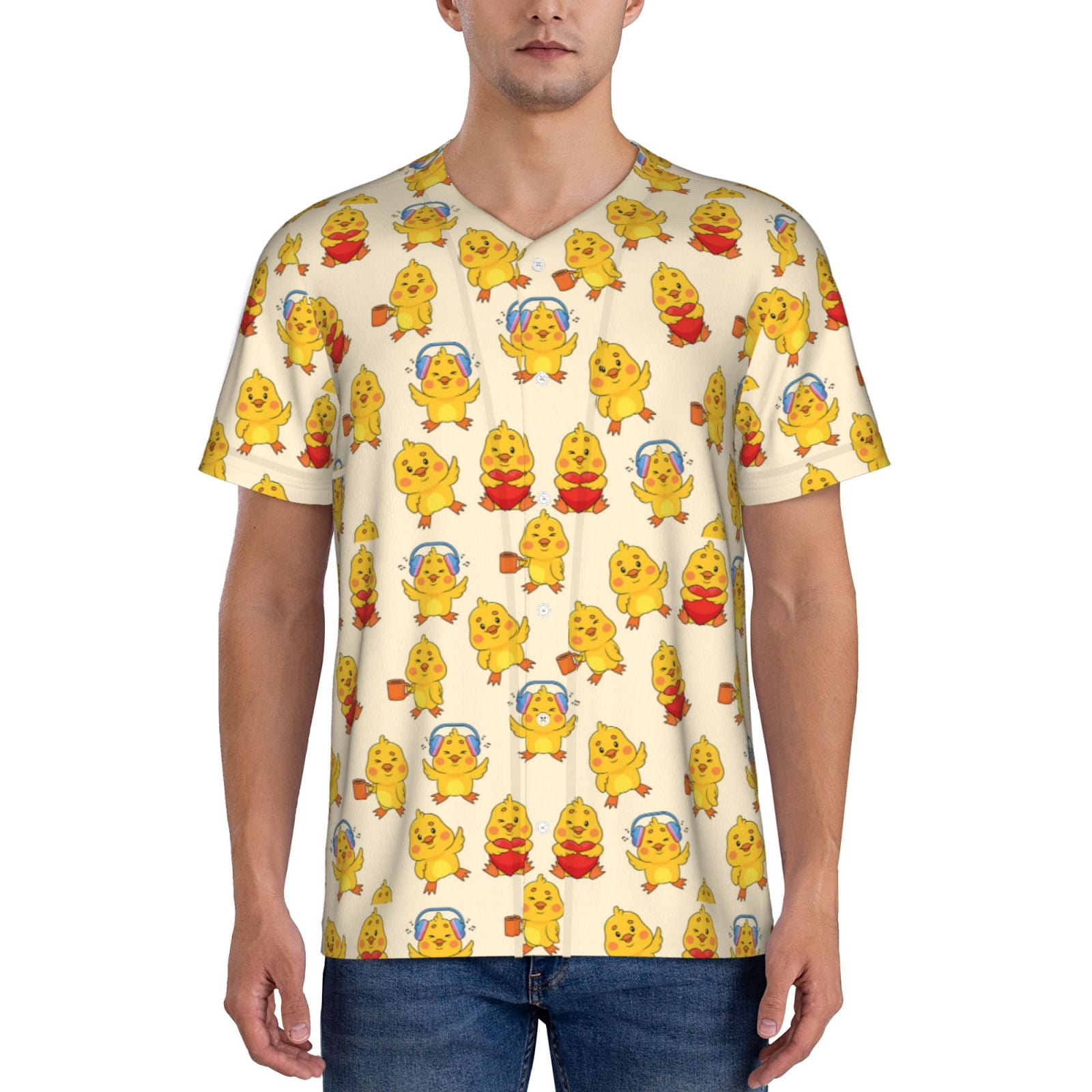 Derioi Cute Chicken for Men's Baseball T-shirt Short Sleeves Button ...