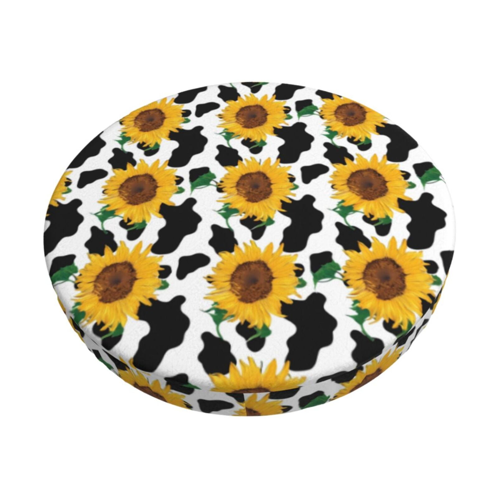 Derioi Cute Cow Print Sunflower B for Round Bar Chair Cushion Cover ...