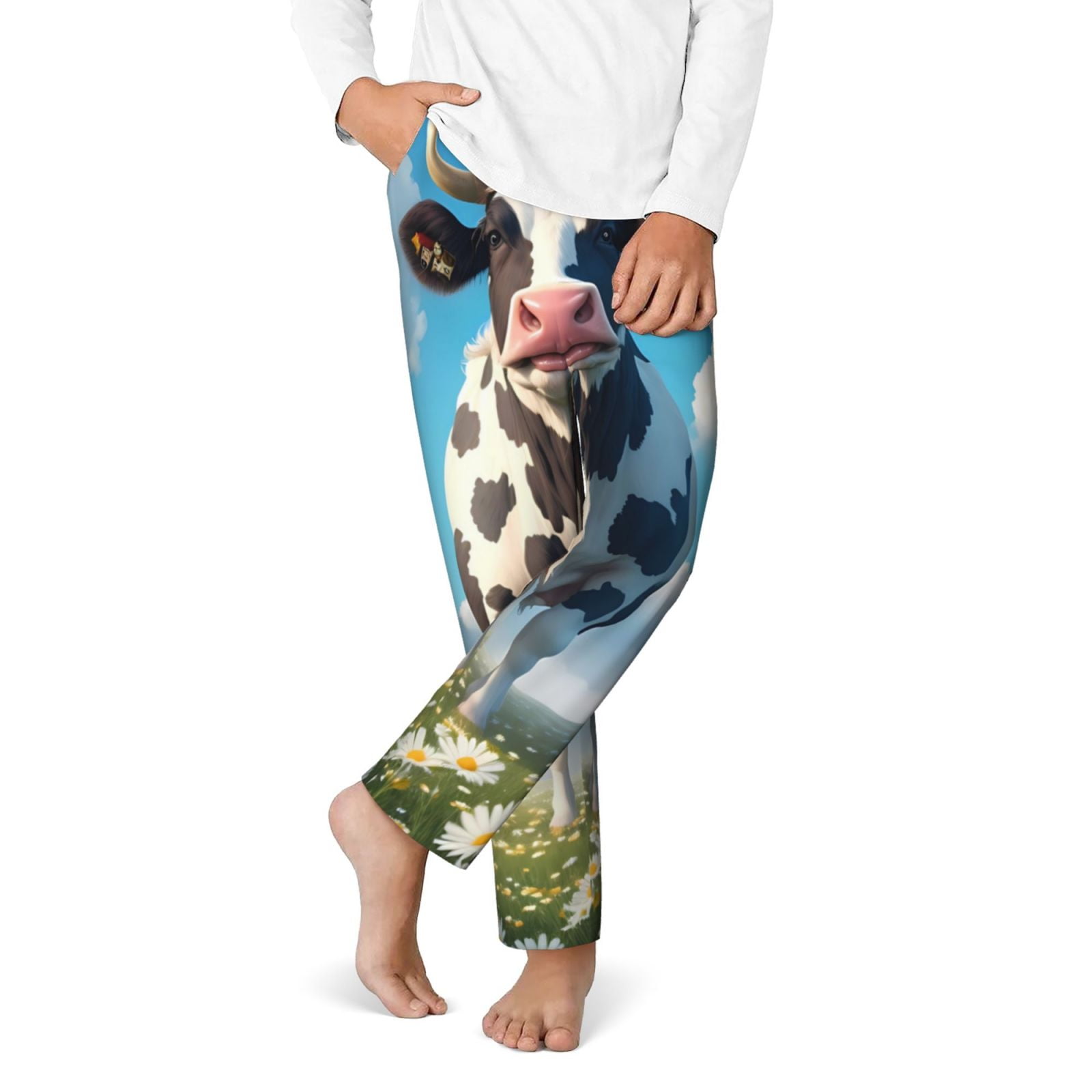 Derioi Cute Daisy Cow A for Pajama Pants Men Elastic Waistband Sleep ...