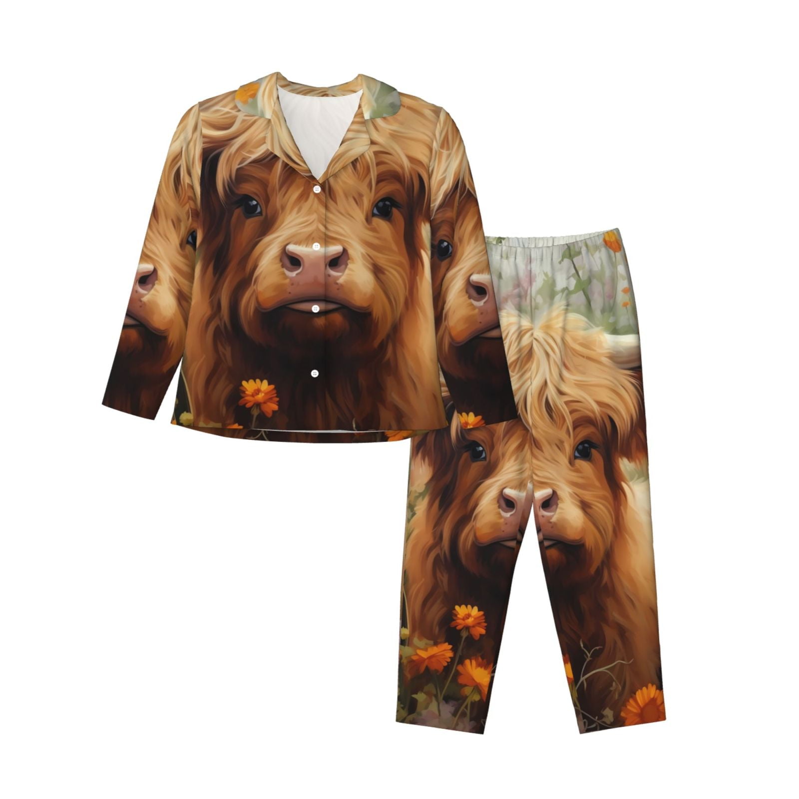 Derioi Cute Floral Cow for Button Up Pajamas for Women Women’s Sleepwear Pj Sets for Woman-XX ...
