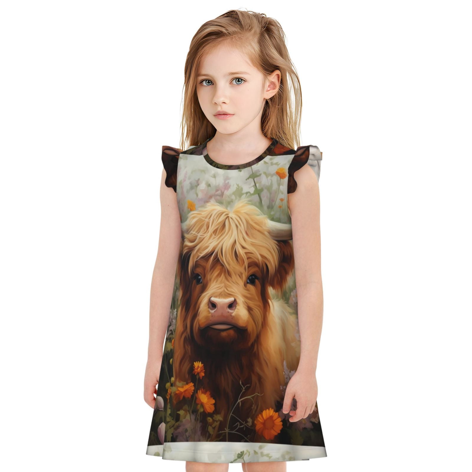 Derioi Cute Floral Cow for Girls Nightgowns Night Dress Sleepwear ...