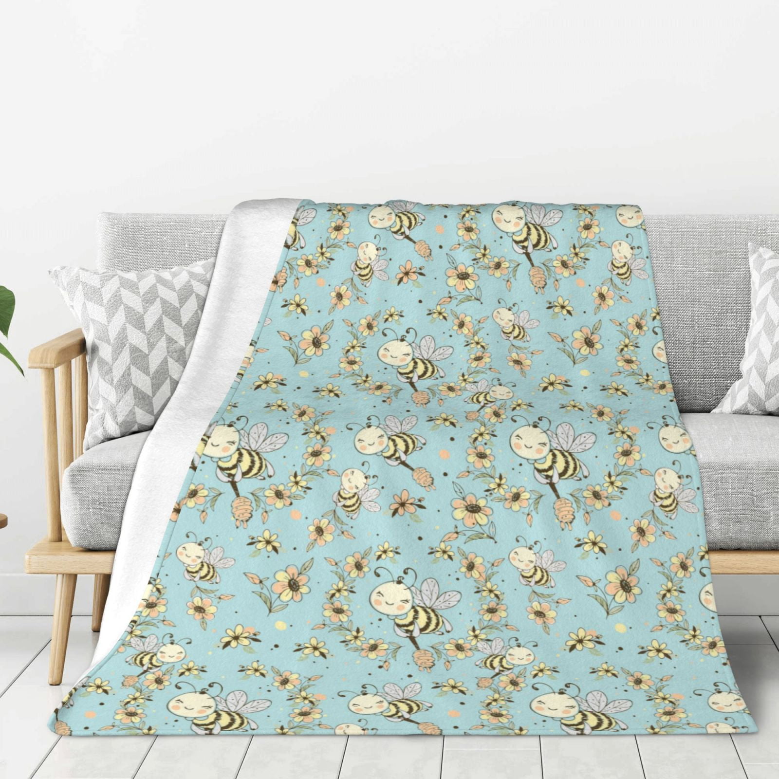 Derioi Cute Honeybees for Fleece Throw Blanket ,for Couch Sofa Warm ...