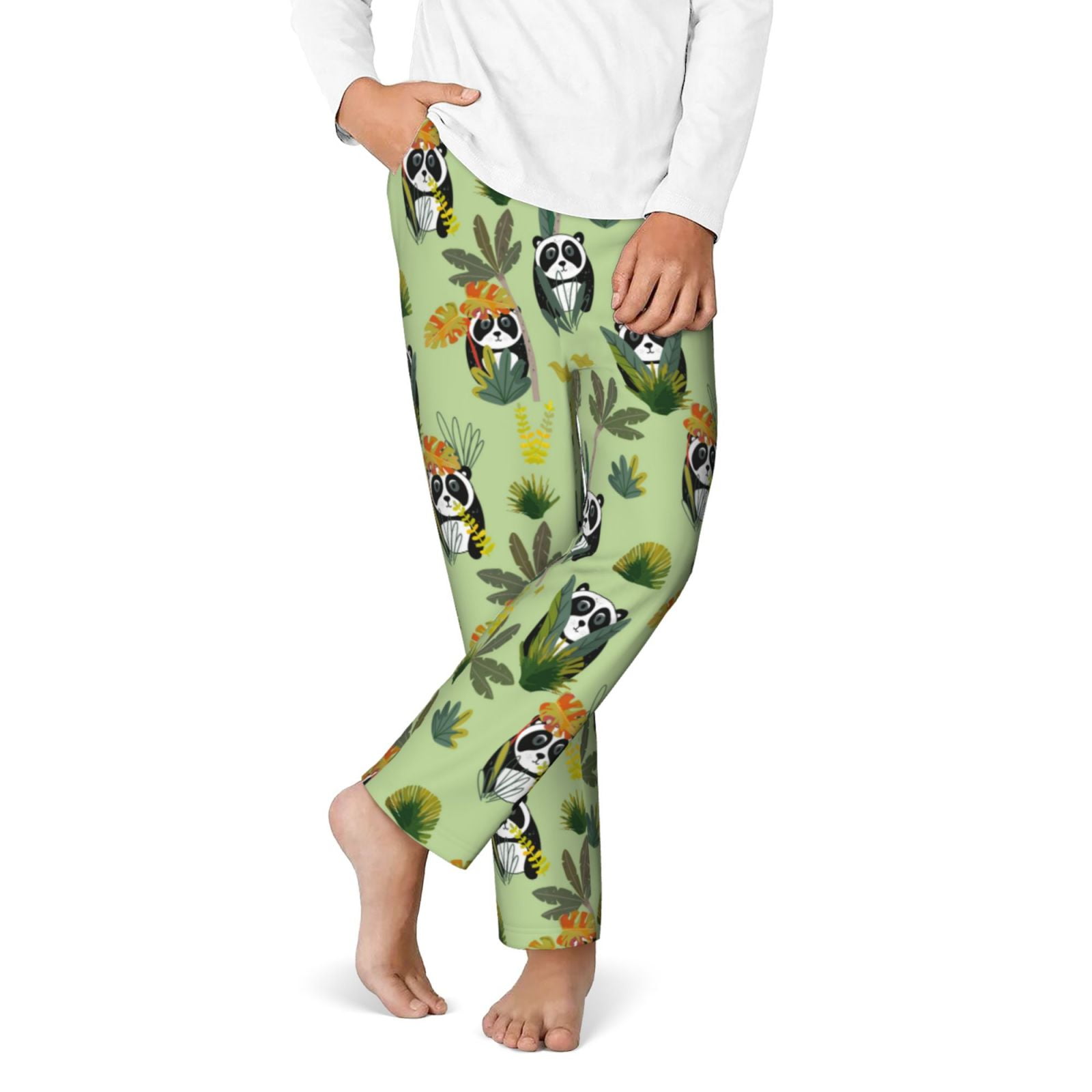 Derioi Cute Panda Bear In Greenery Forest for Pajama Pants Men Elastic ...